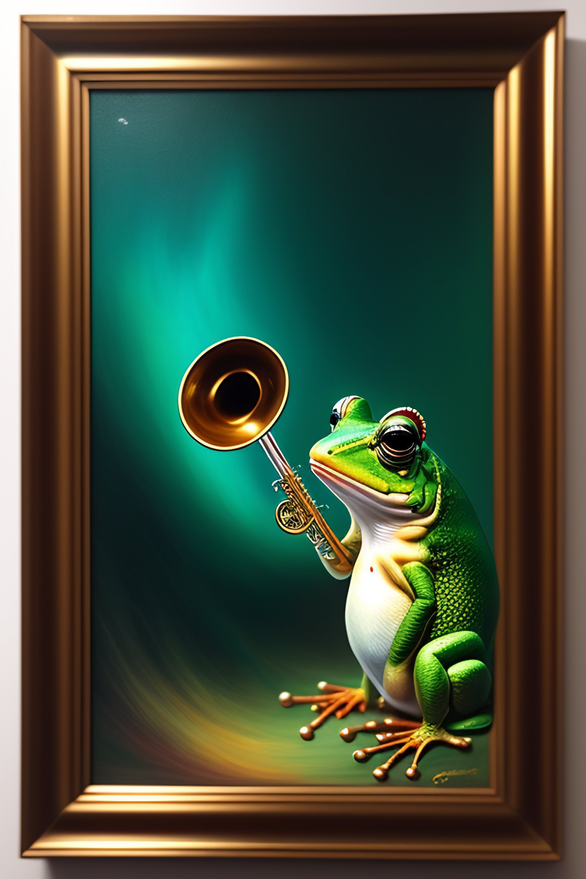 Lexica - A barroco painting of a frog playing the trumpet