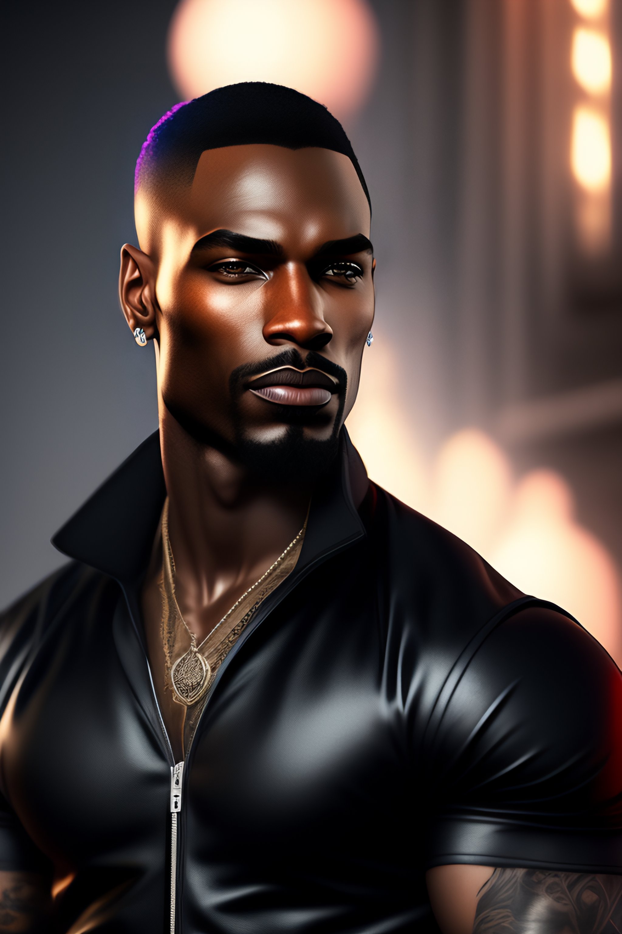 Lexica - Black built male, intimidating looking character, full ...