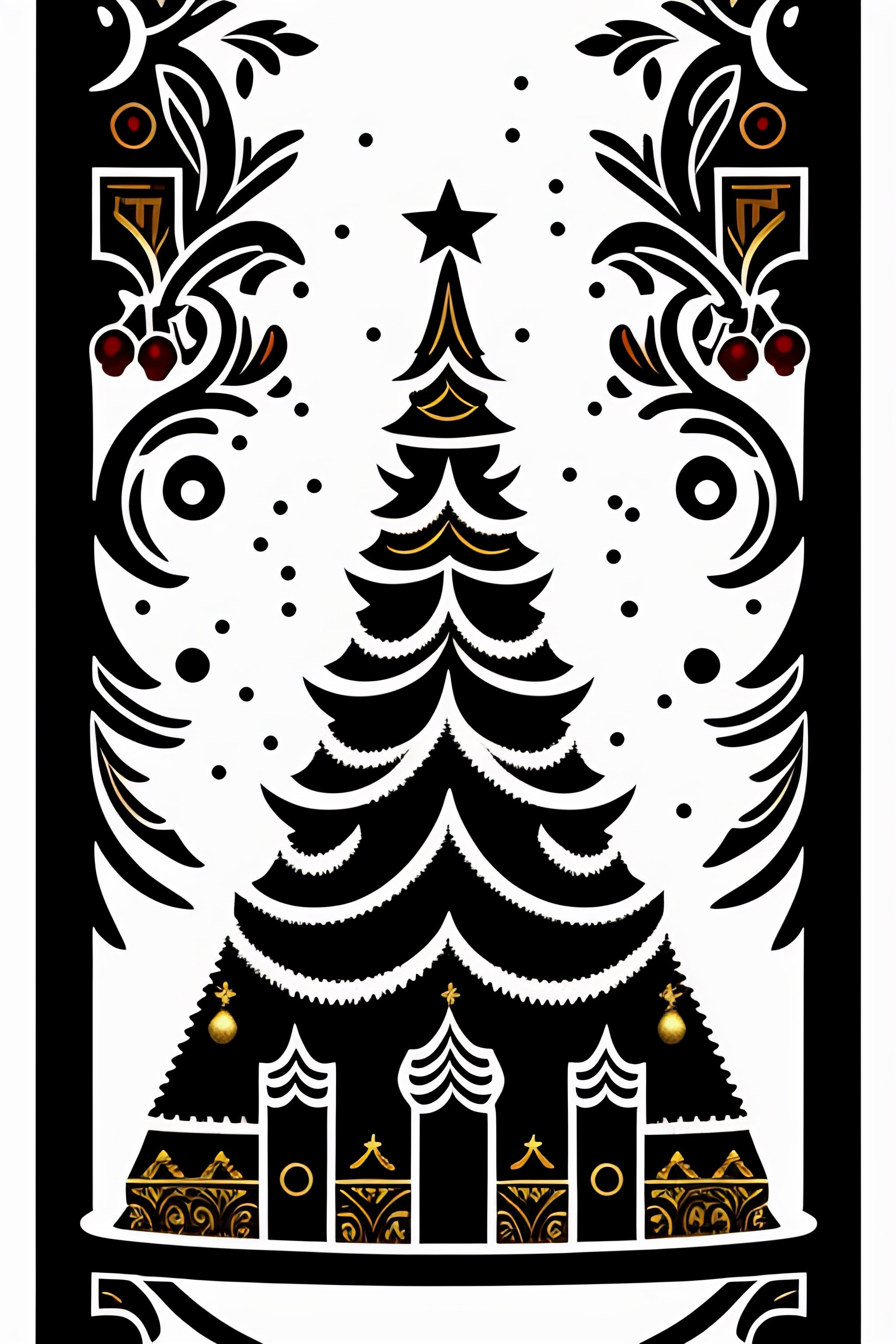 Lexica - Doodle Russian winter Christmas tree lights, sticker - art ...