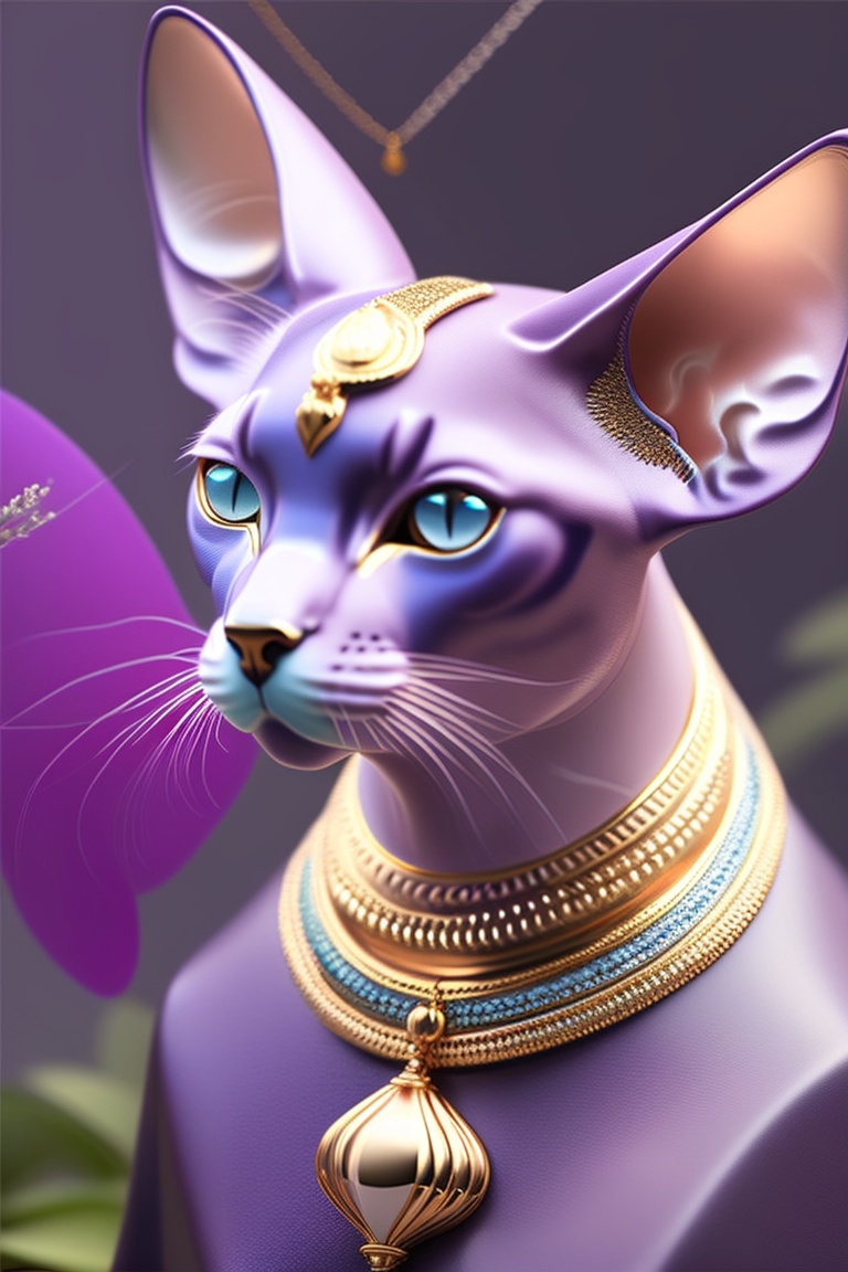 Lexica - Egyptian sphynx cat with necklace egipty, inside box purple