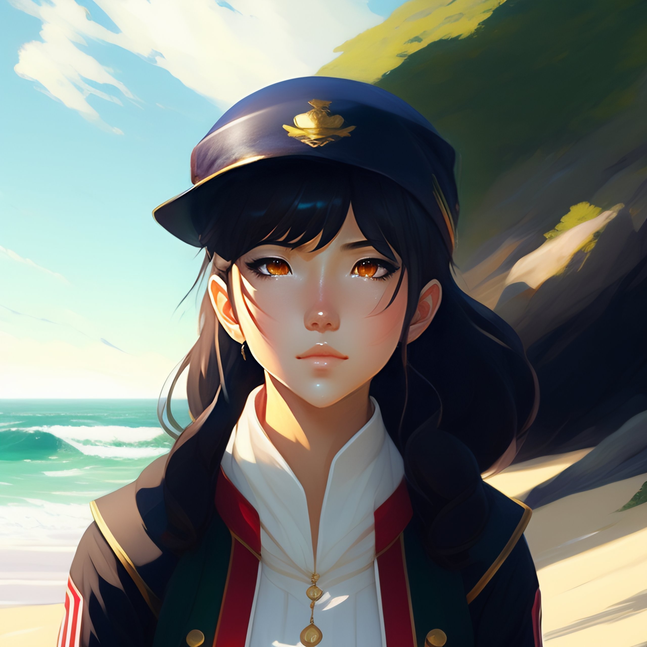 Lexica - Capitals girl with a sailor red cap de captain, red and black ...