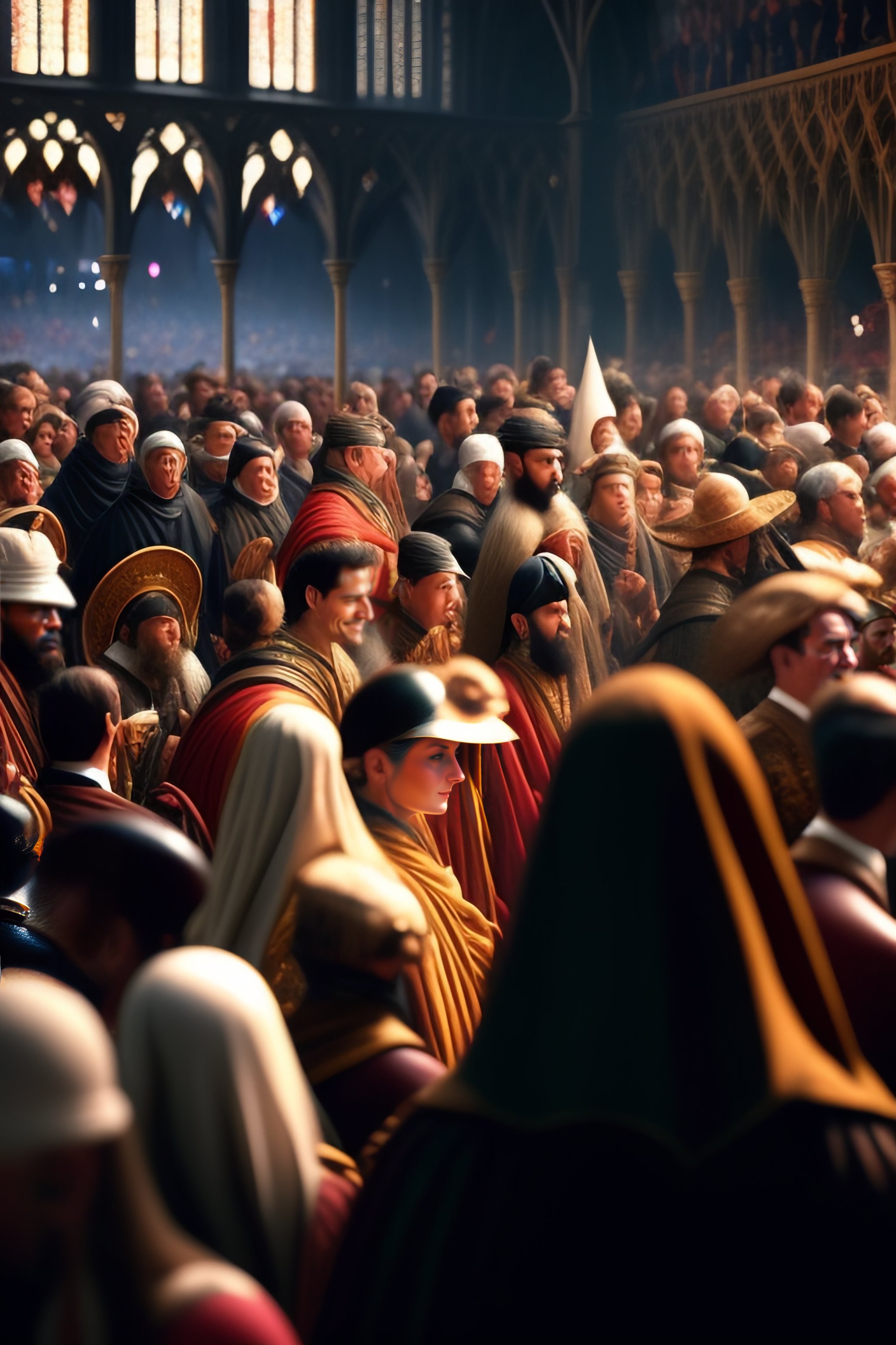 Lexica - Crowd surrounded by medieval figures, 8k hyper realistic