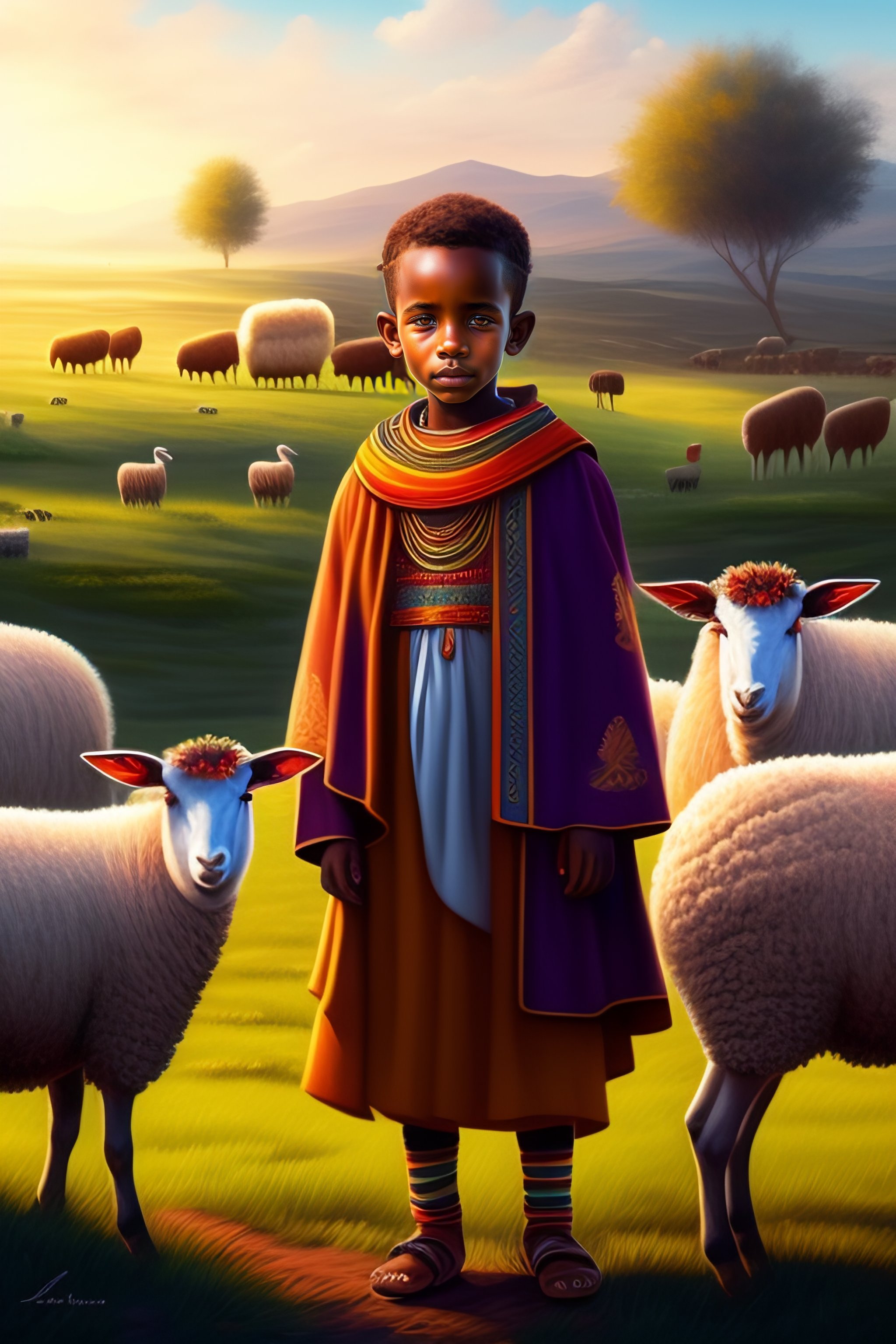 Lexica - Young Ethiopian Shepard boy in traditional clothing with group ...