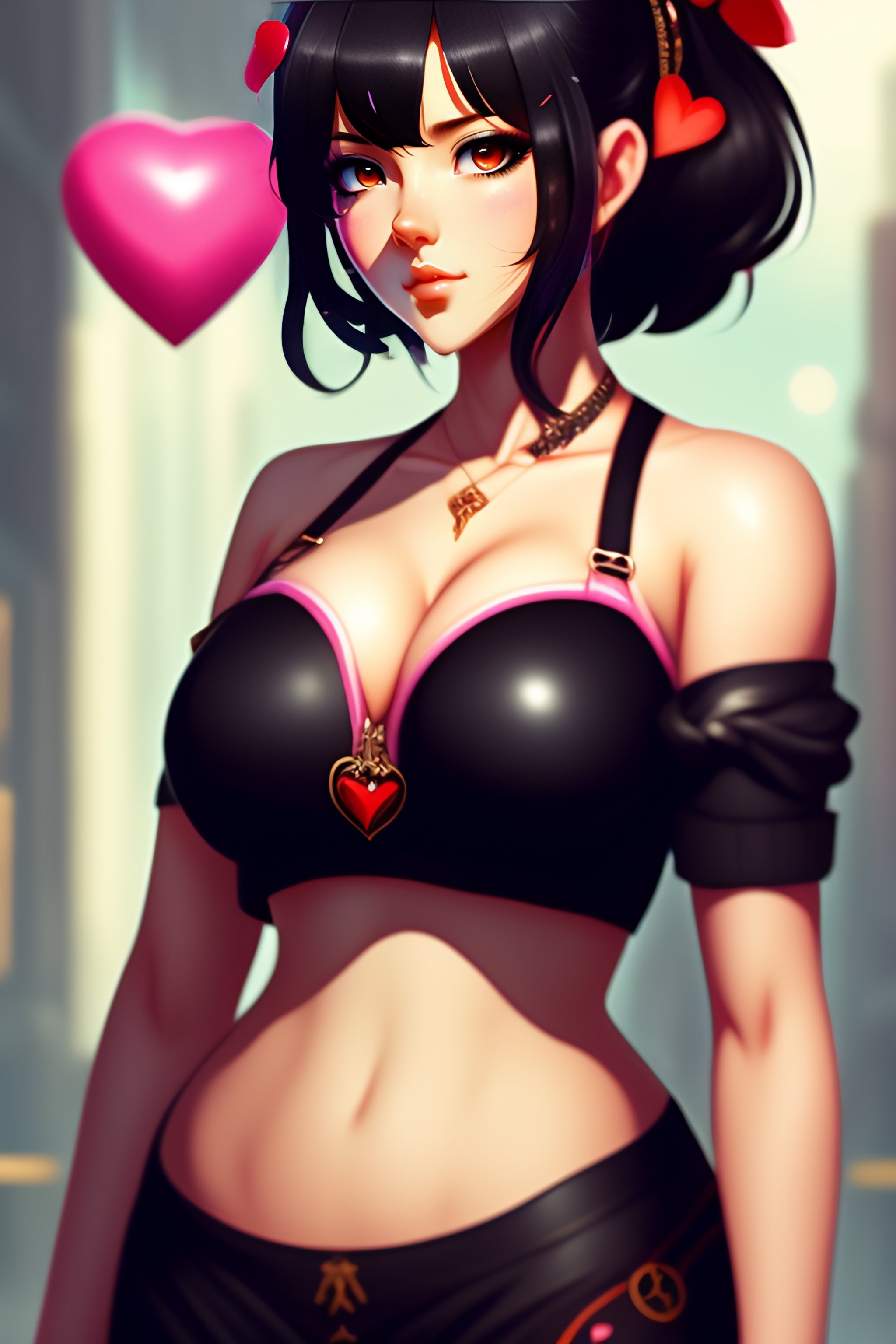 Lexica - 1girl, black bra, black hair, blush, borrowed character, bra, closed mouth, gradient ...