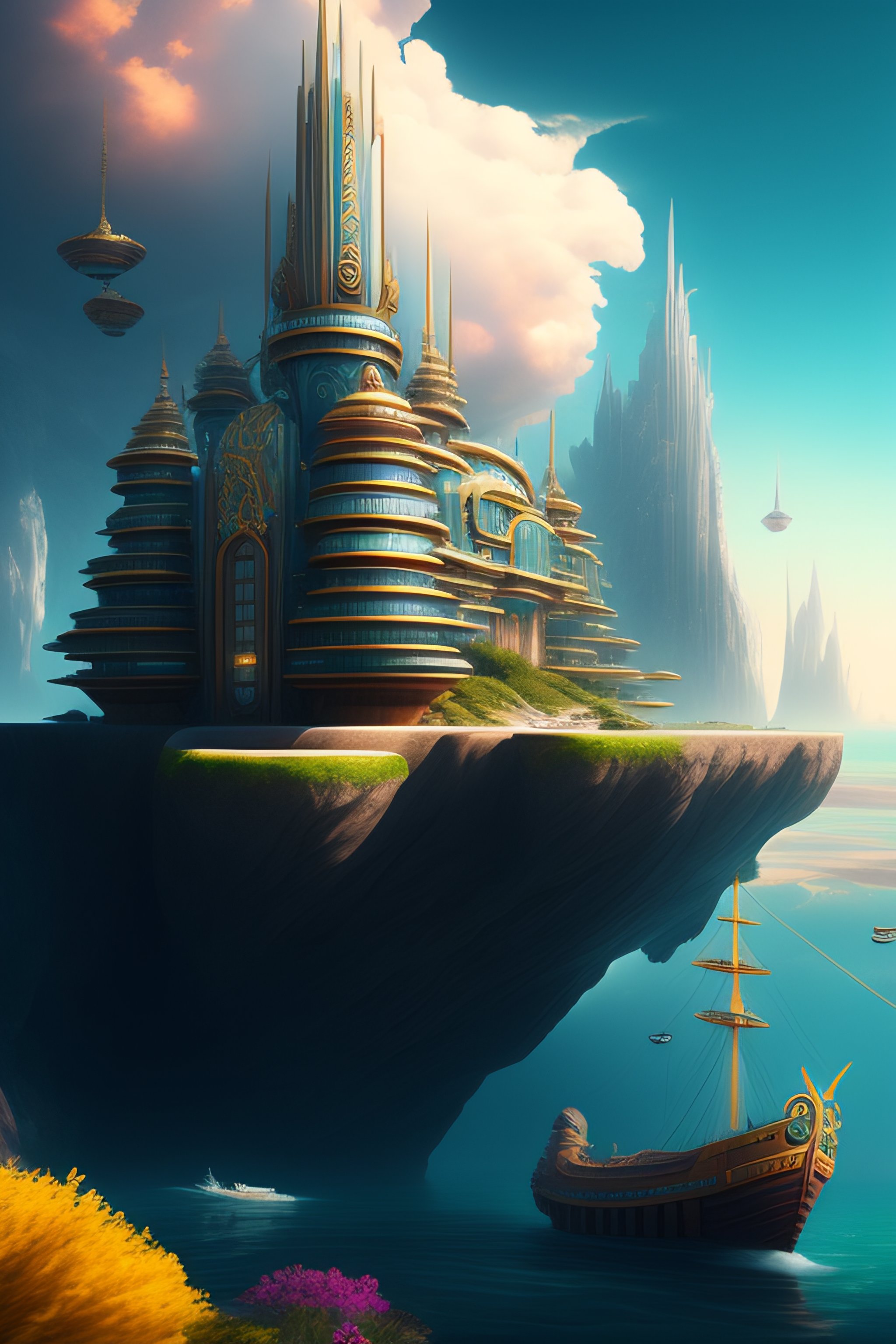 Lexica - A realistic mechanical style fantasy city on the sea