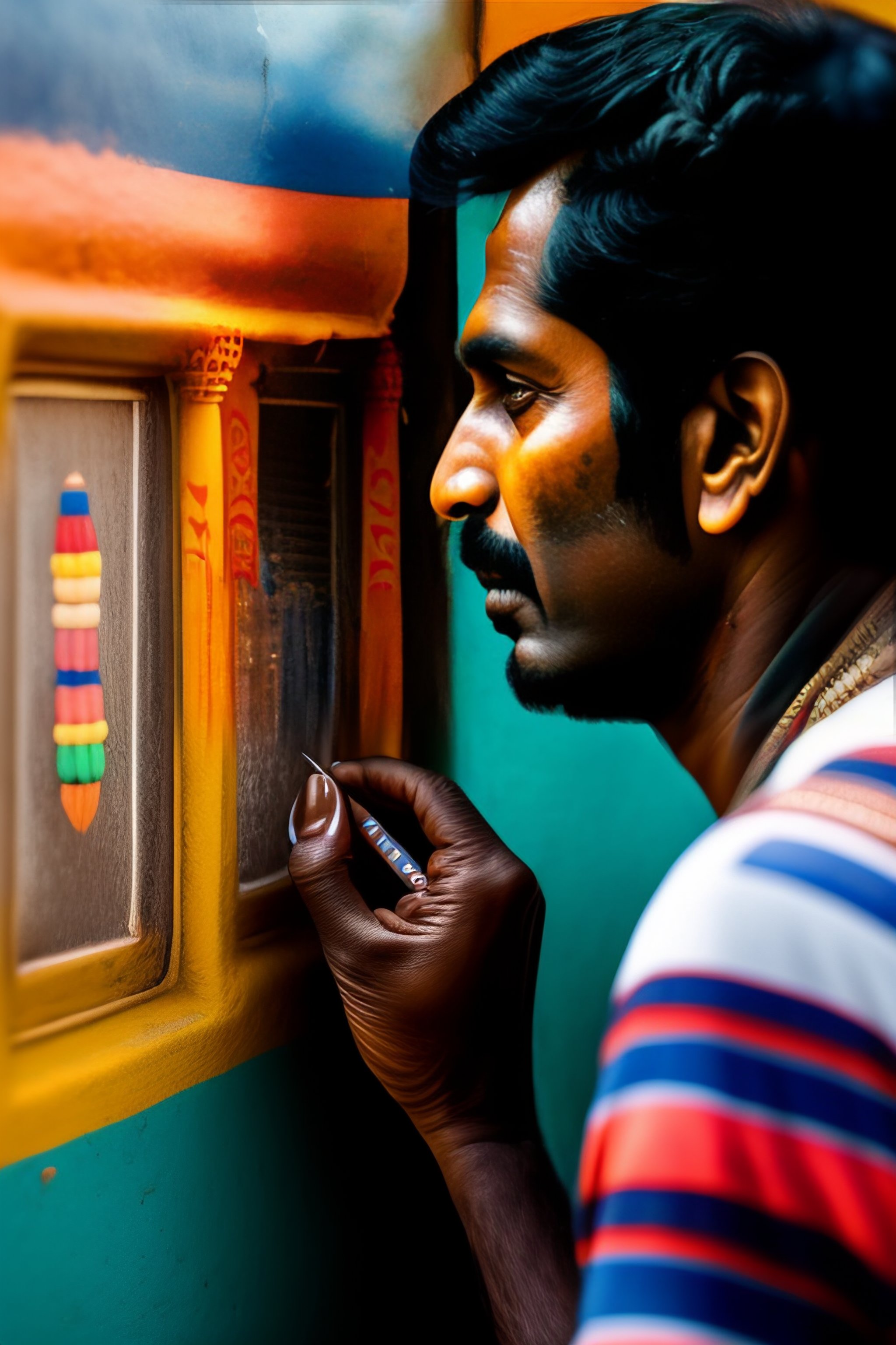 Lexica - Indian man sticking stickers on the wall