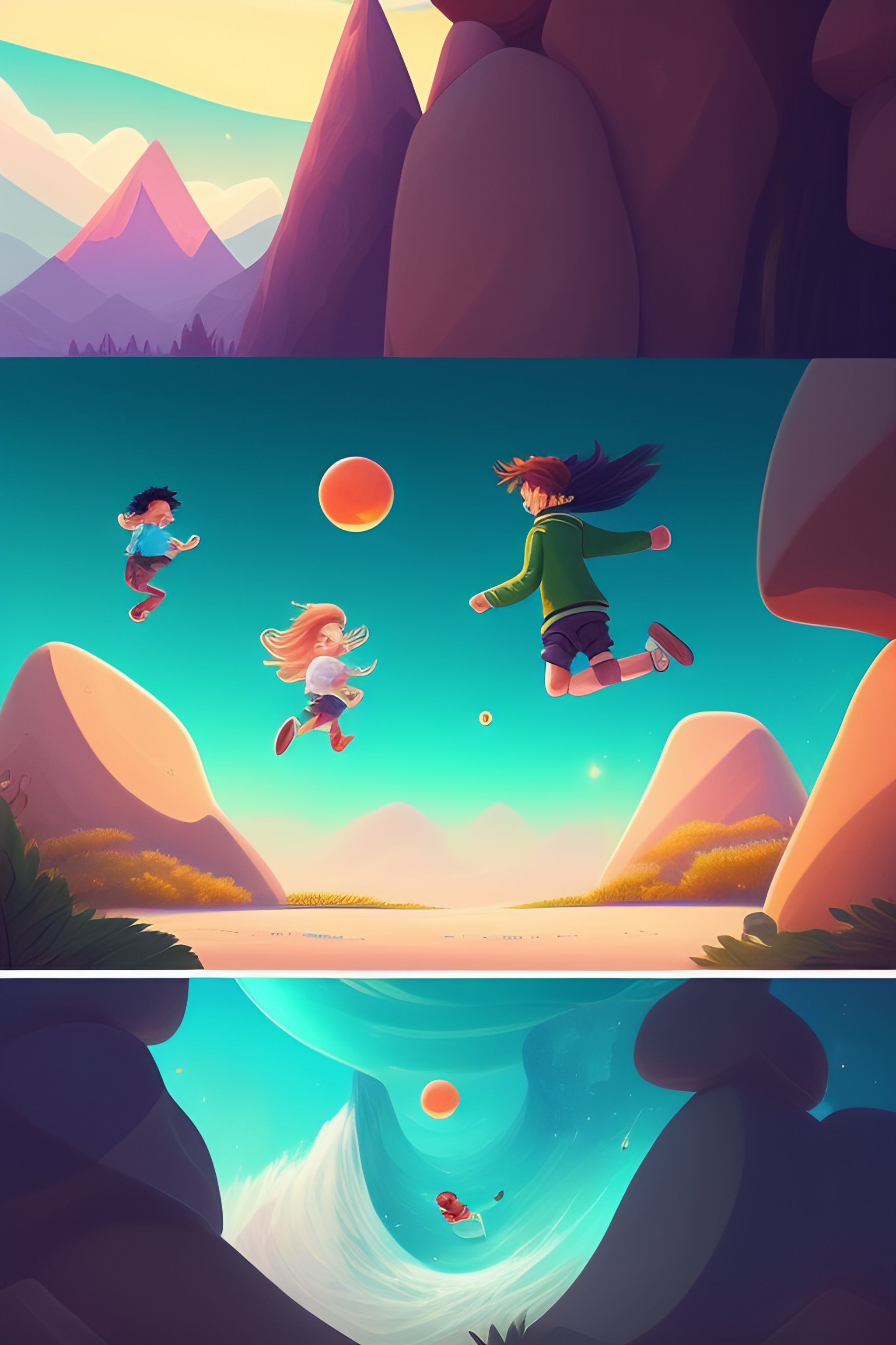 Lexica - A view of the magnificent nature with happy girls and boys ...