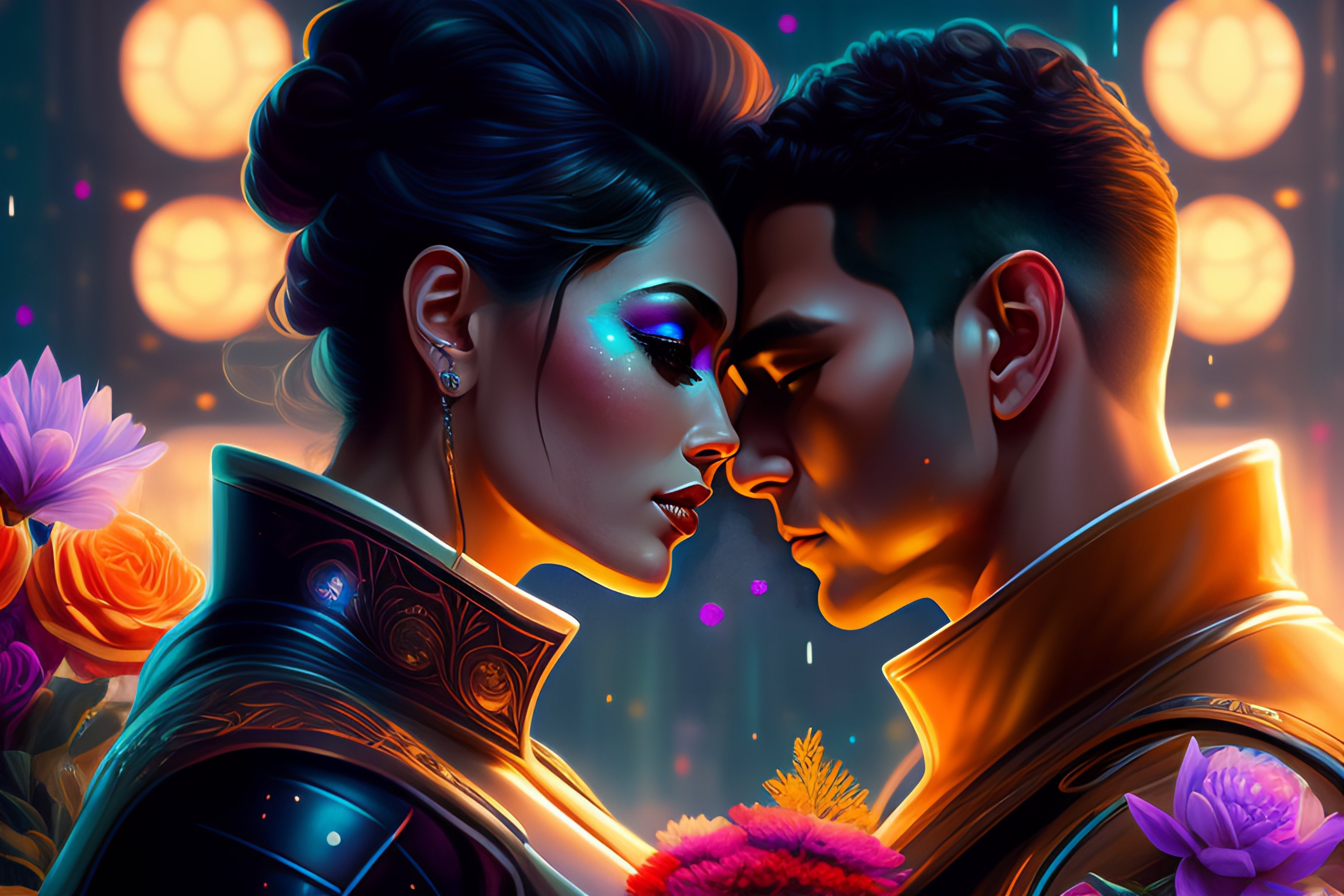 Lexica - An android man gives a bouquet of flowers to a beautiful human ...