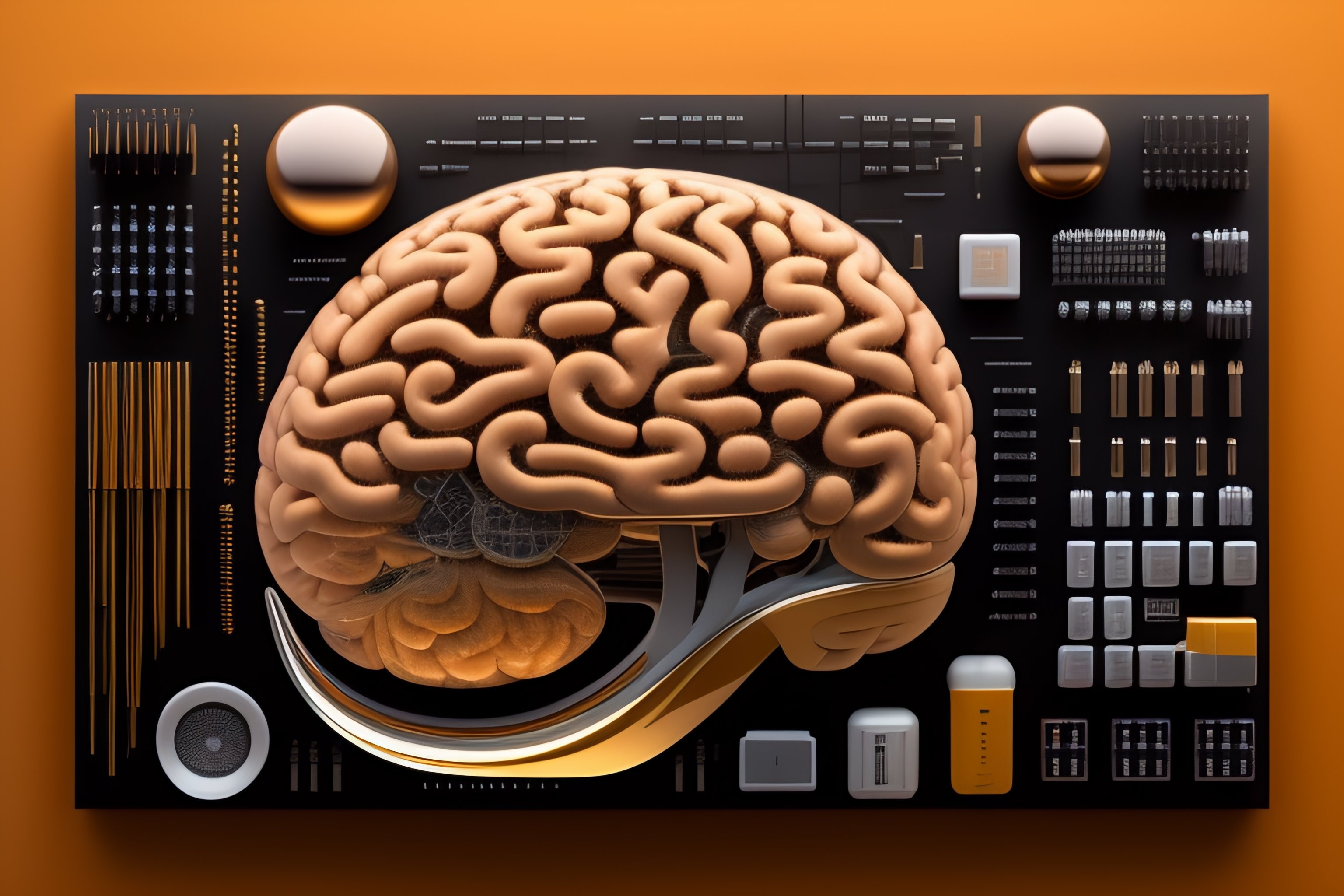 Lexica - Human brain merging with ai machine parts, Knolling, Knolling ...