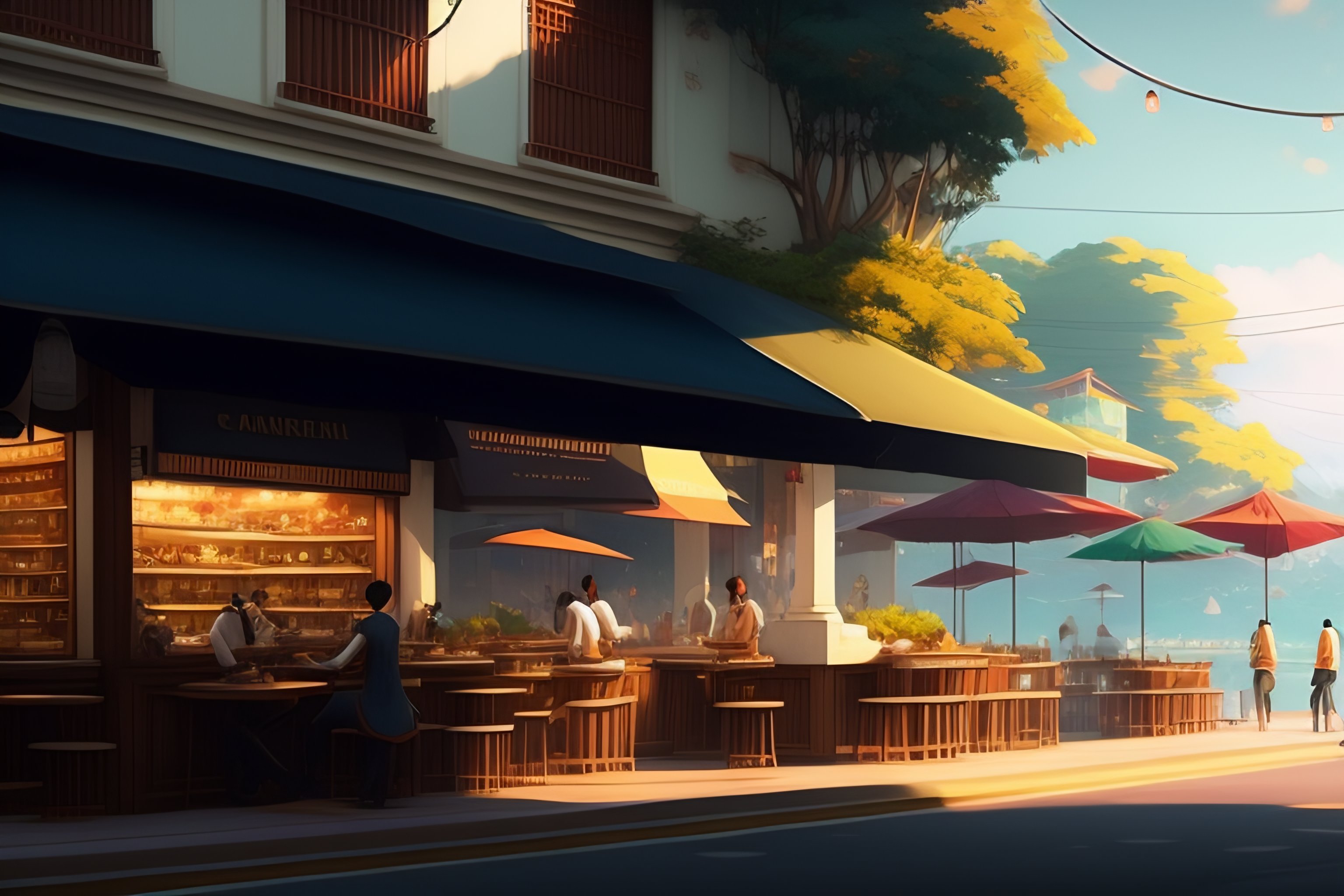 Lexica - Busy cafe in Penang background by greg rutkowski makoto ...