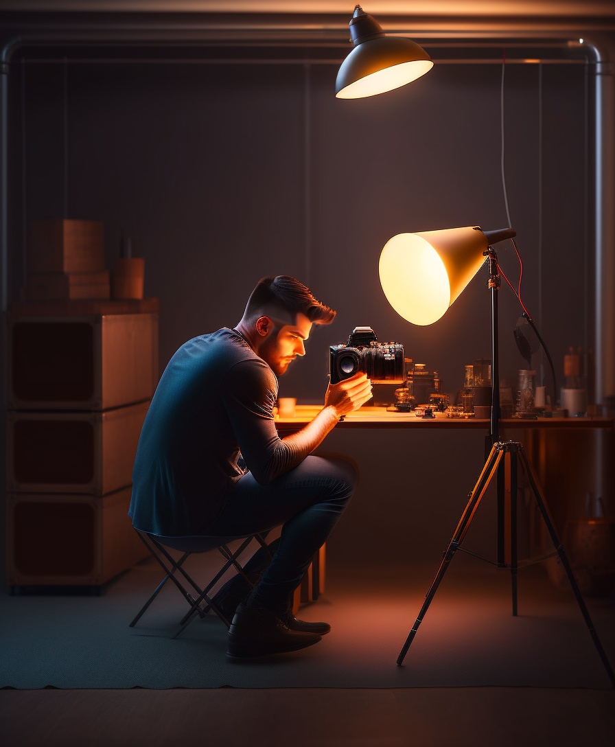 Lexica - Man working on a studio with light setup and camera, realastic ...