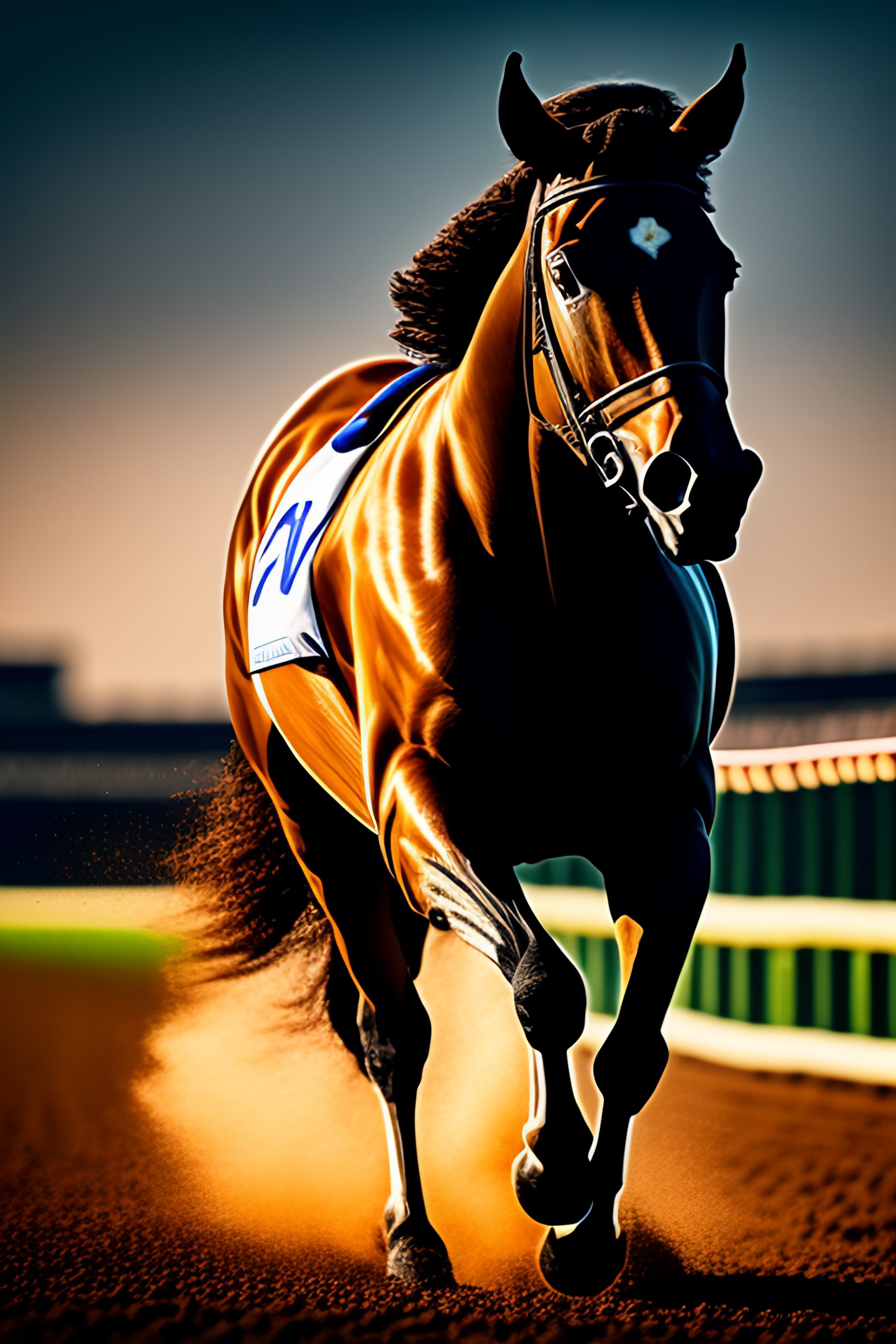 Lexica - Thoroughbed race horse running on a racetrack with a jockey ...