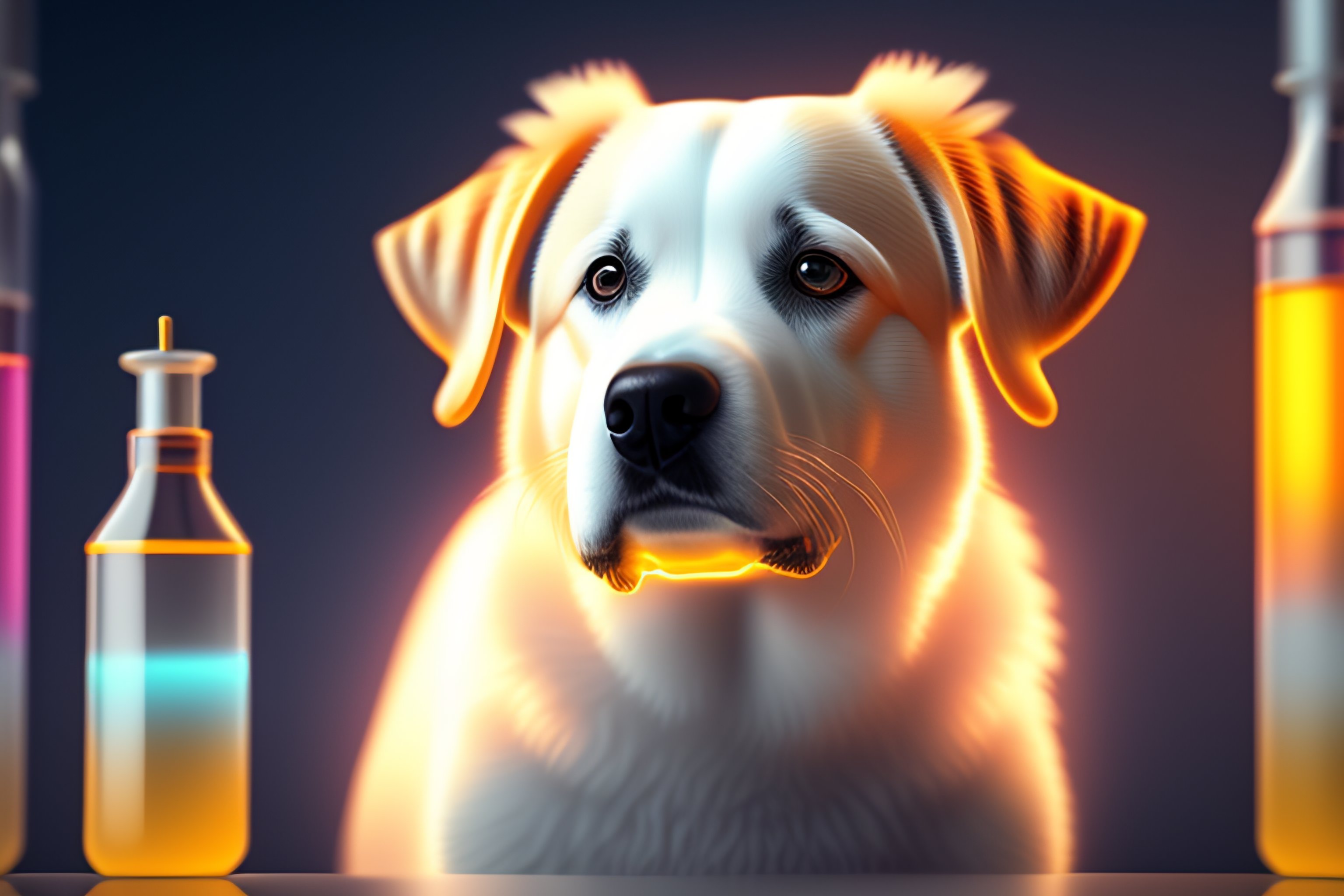 Lexica - A 3d render of a cute fuzzy pet dog dressed in a white lab ...