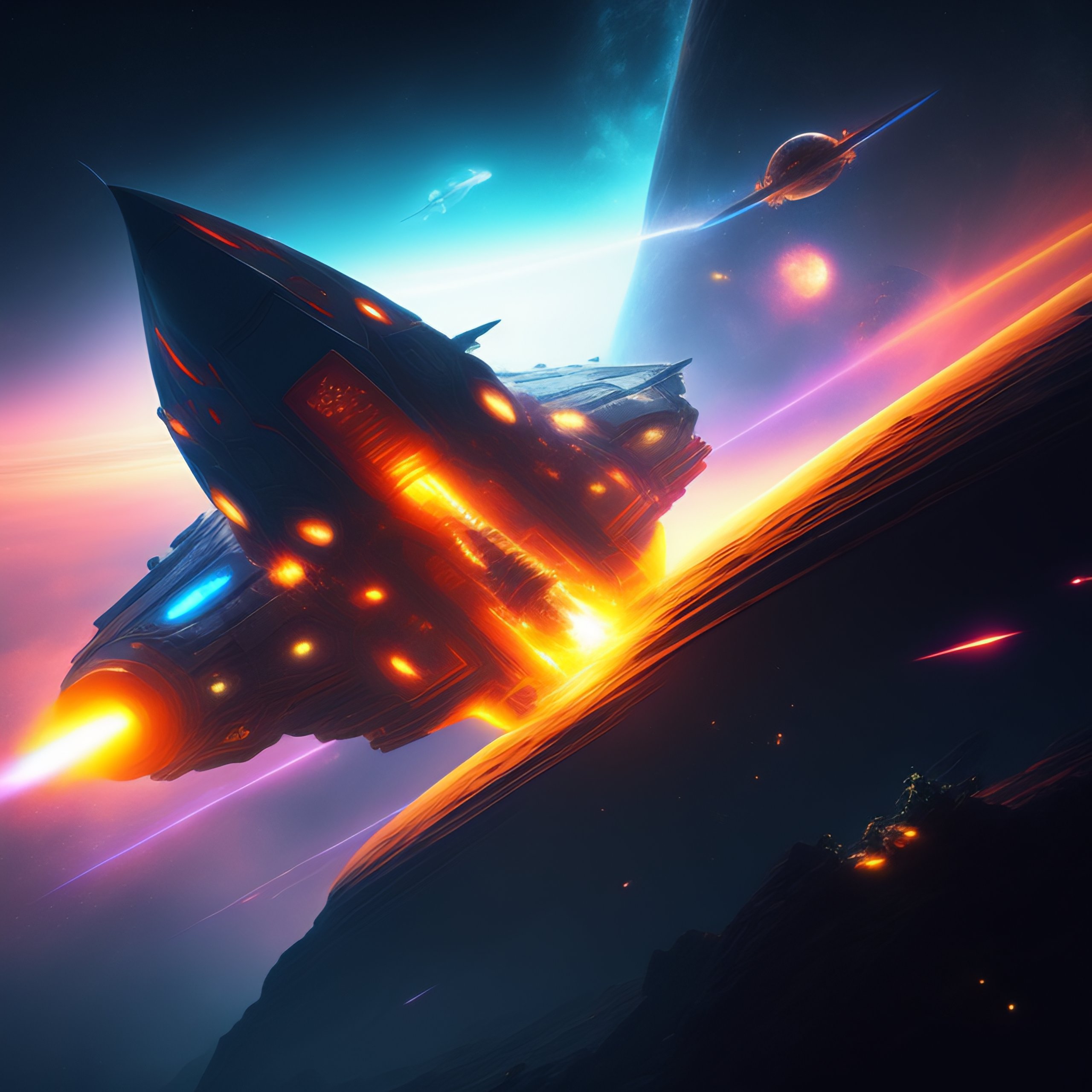 Lexica - A space battle scene, two ships firing at each other, laser ...