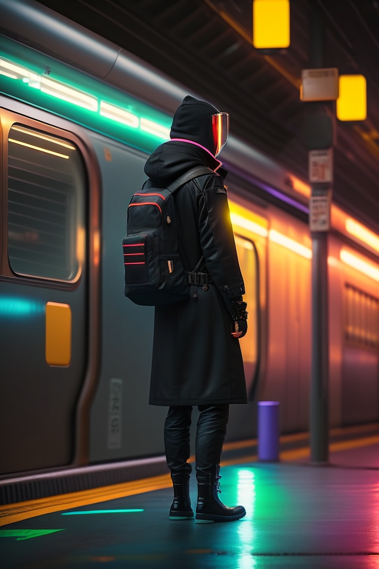 Lexica - Japanese lofi style, a ninja waiting in the subway, dressed in ...