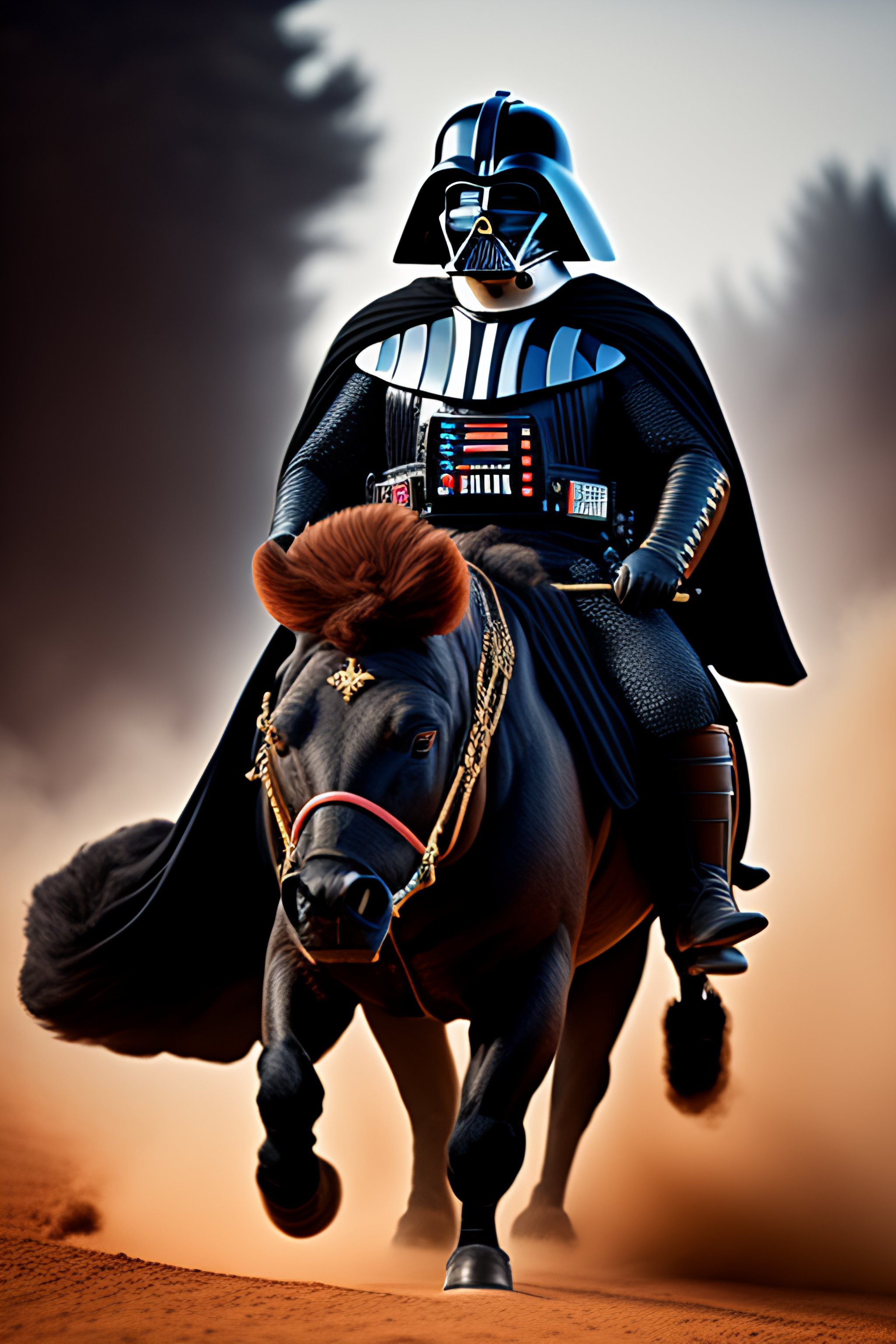 Lexica - Portrait of Darth Vader riding a rancor