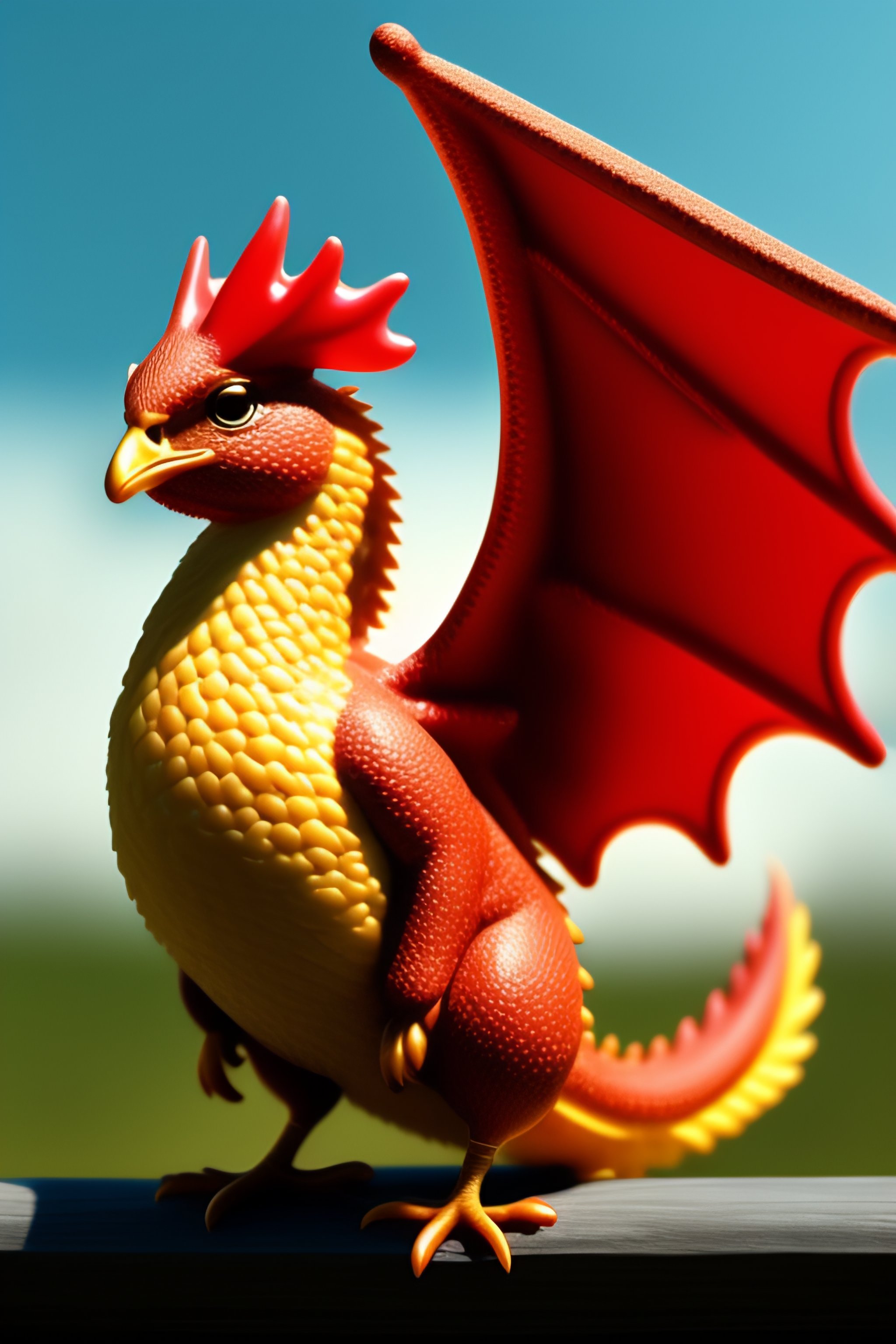 Lexica - Cute single chicken dragon, wings outstretched