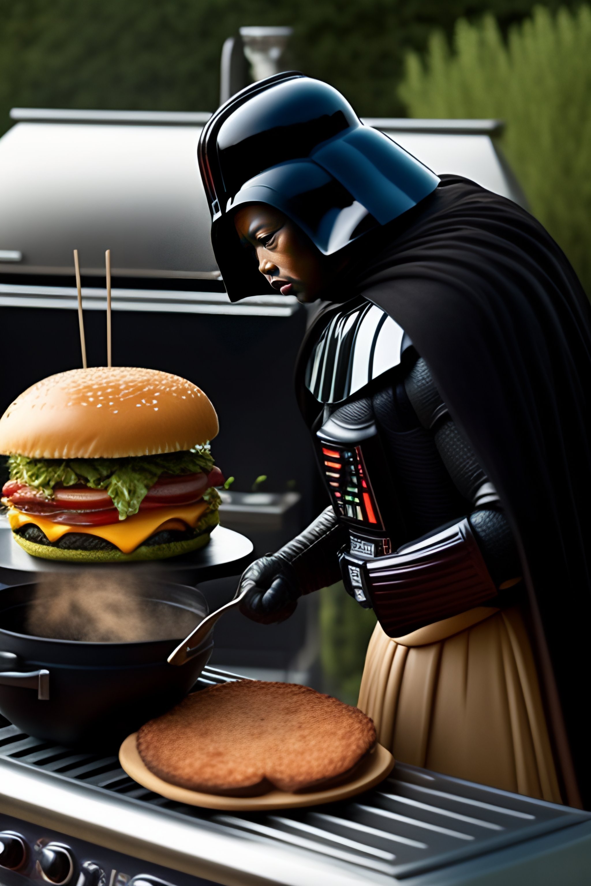 Lexica - Darth vader cooking hamburgers on a barbecue with yoda ...