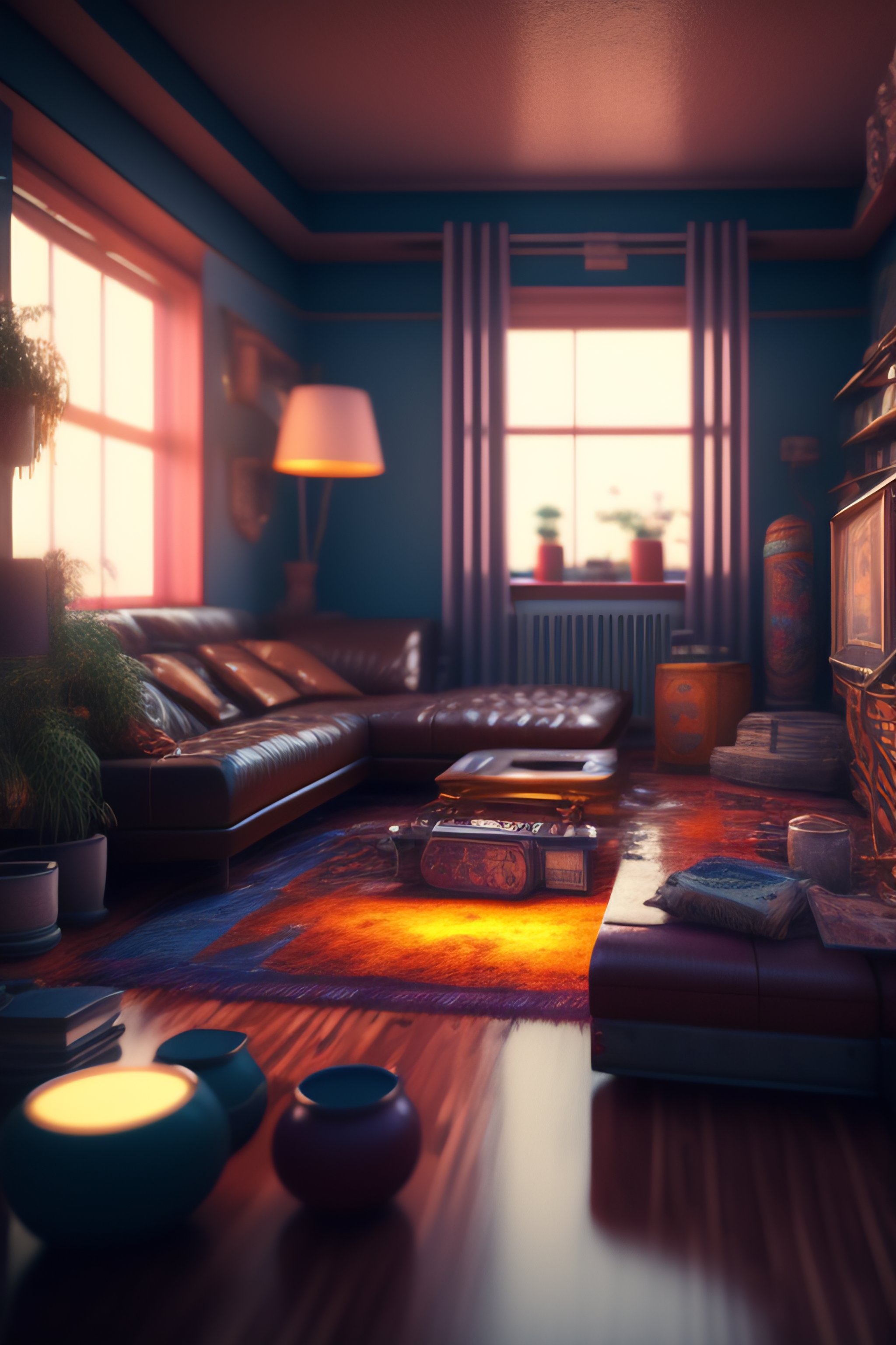Lexica - Highly detailed interior shot of a messy vintage living room ...