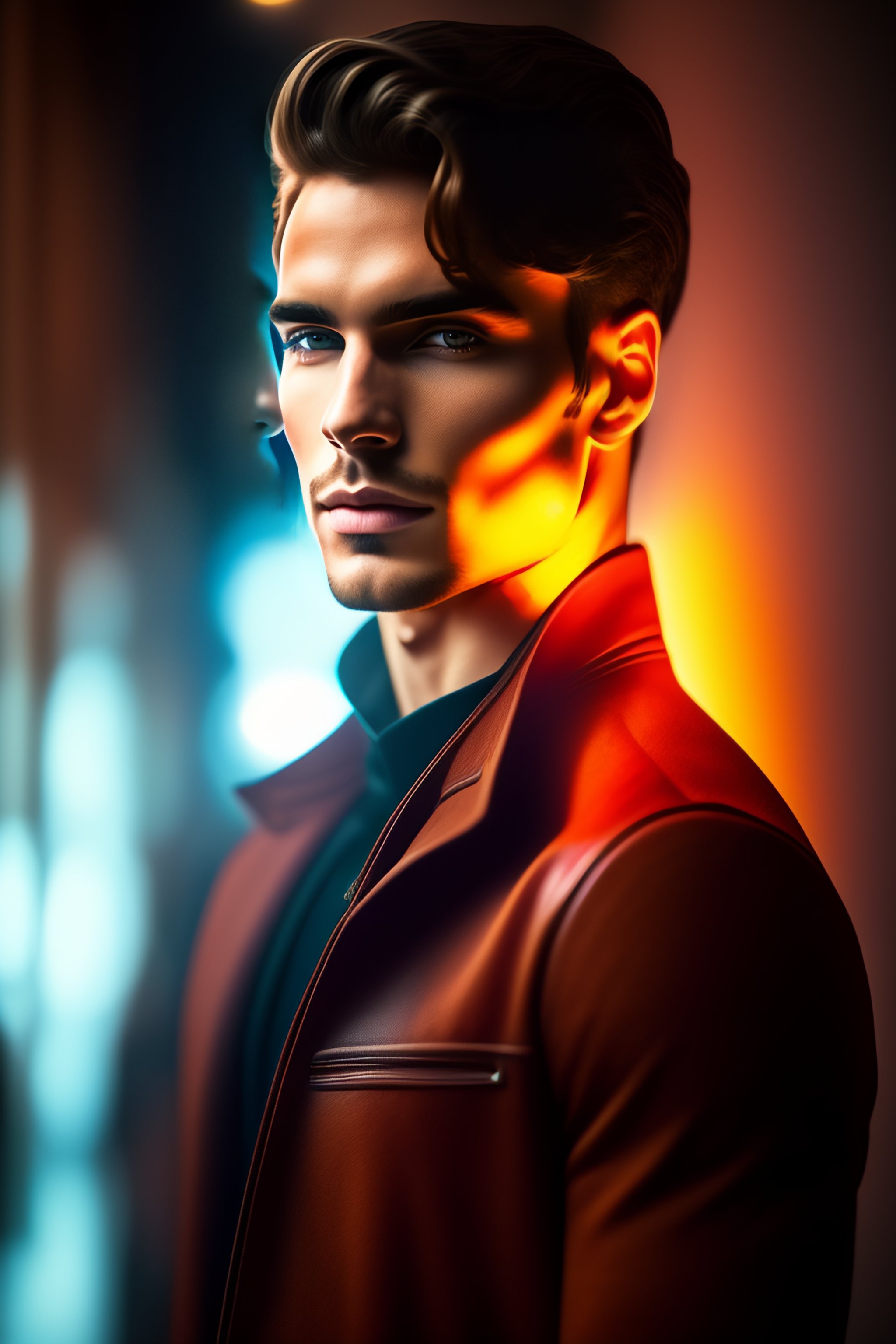 Lexica - Very beautiful man, standing in a dark room, glowing light ...