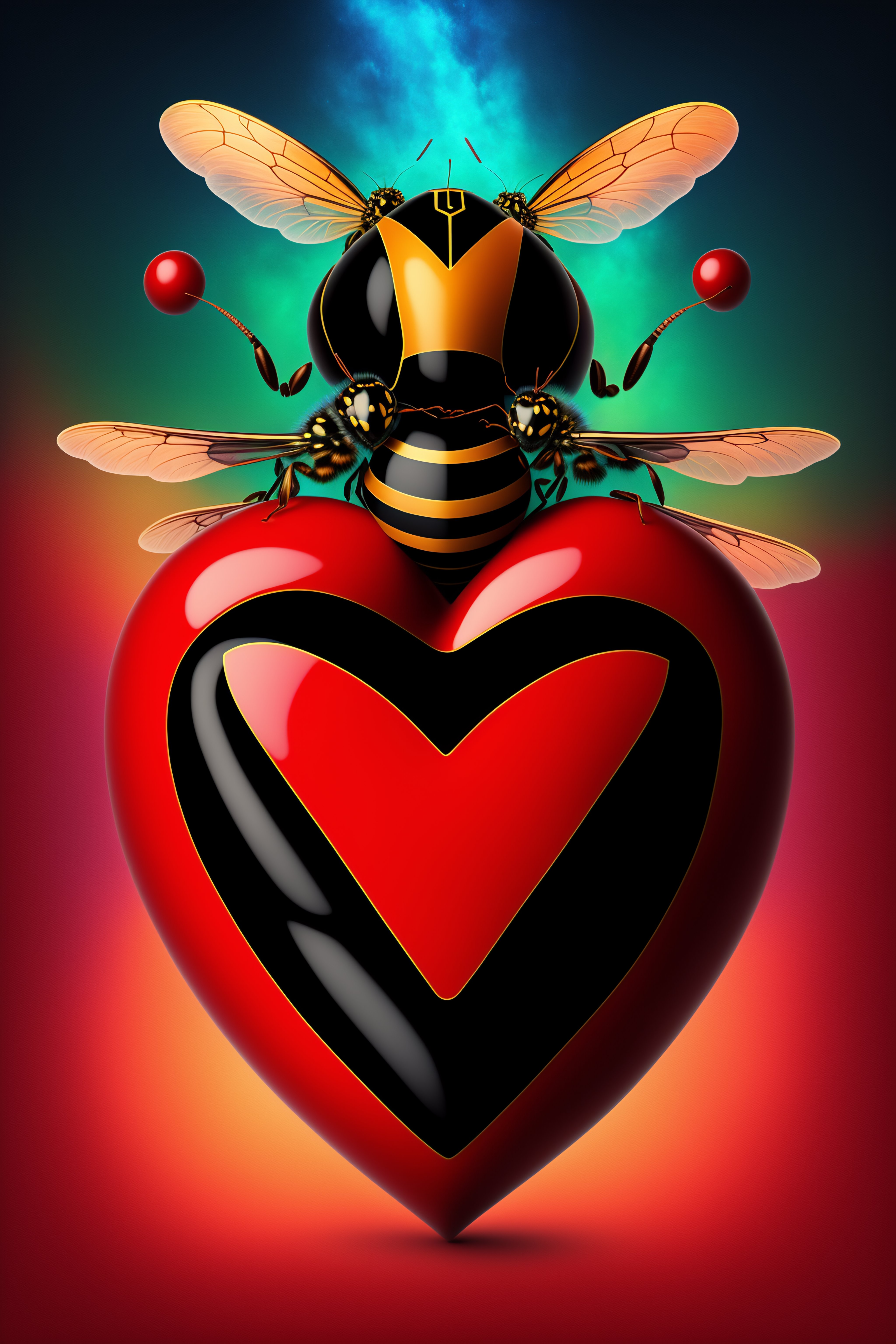 Lexica - Wasp, belly in the form of a red heart, purposeful, collected ...