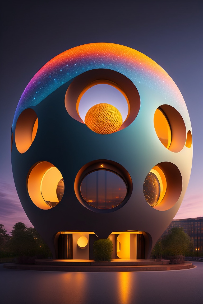 Lexica - Architecture building with a lot of spheres inside walls, the ...