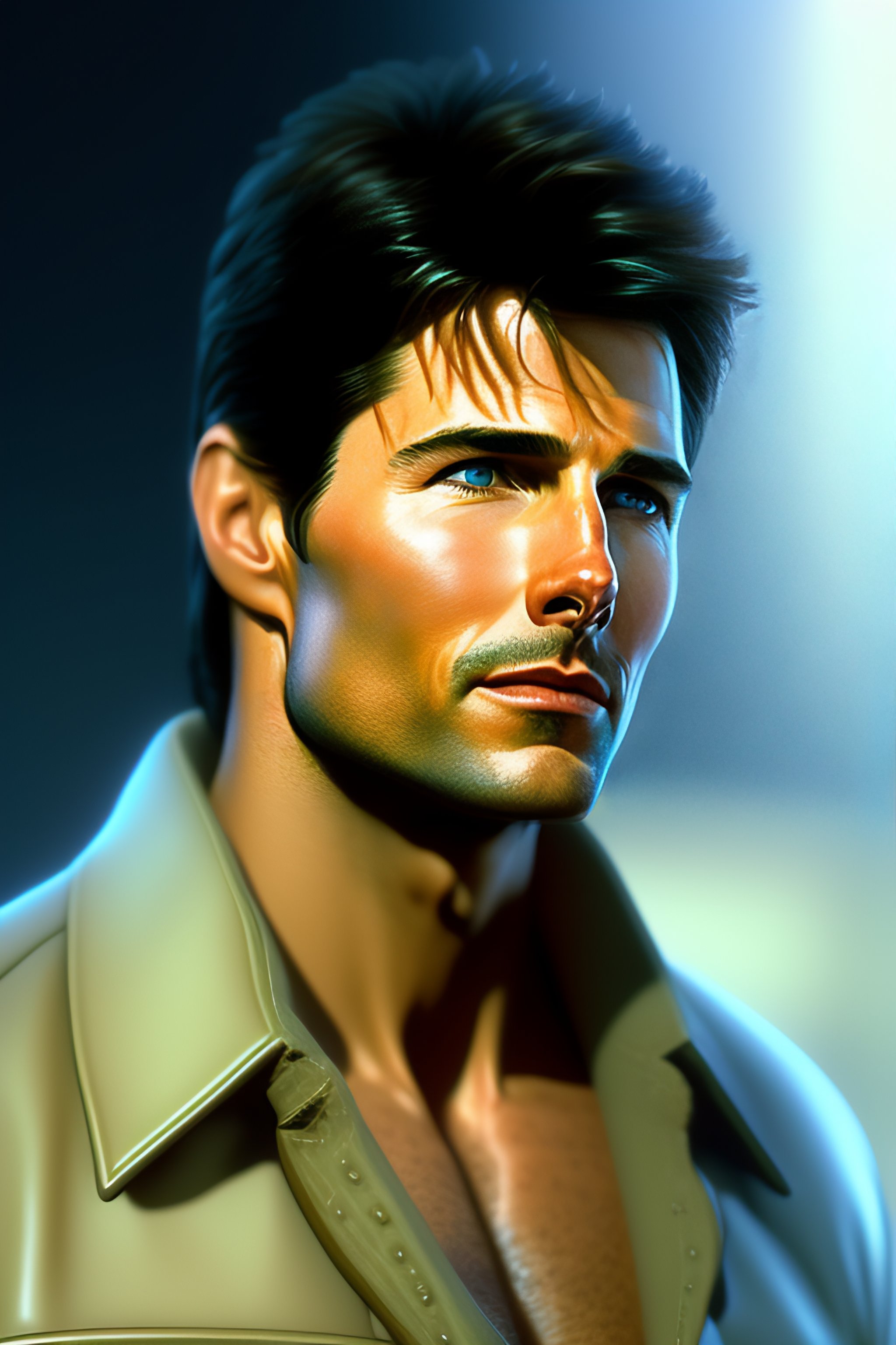 Lexica - An exhausted tom cruise as Gendo Ikari, key lighting, soft ...