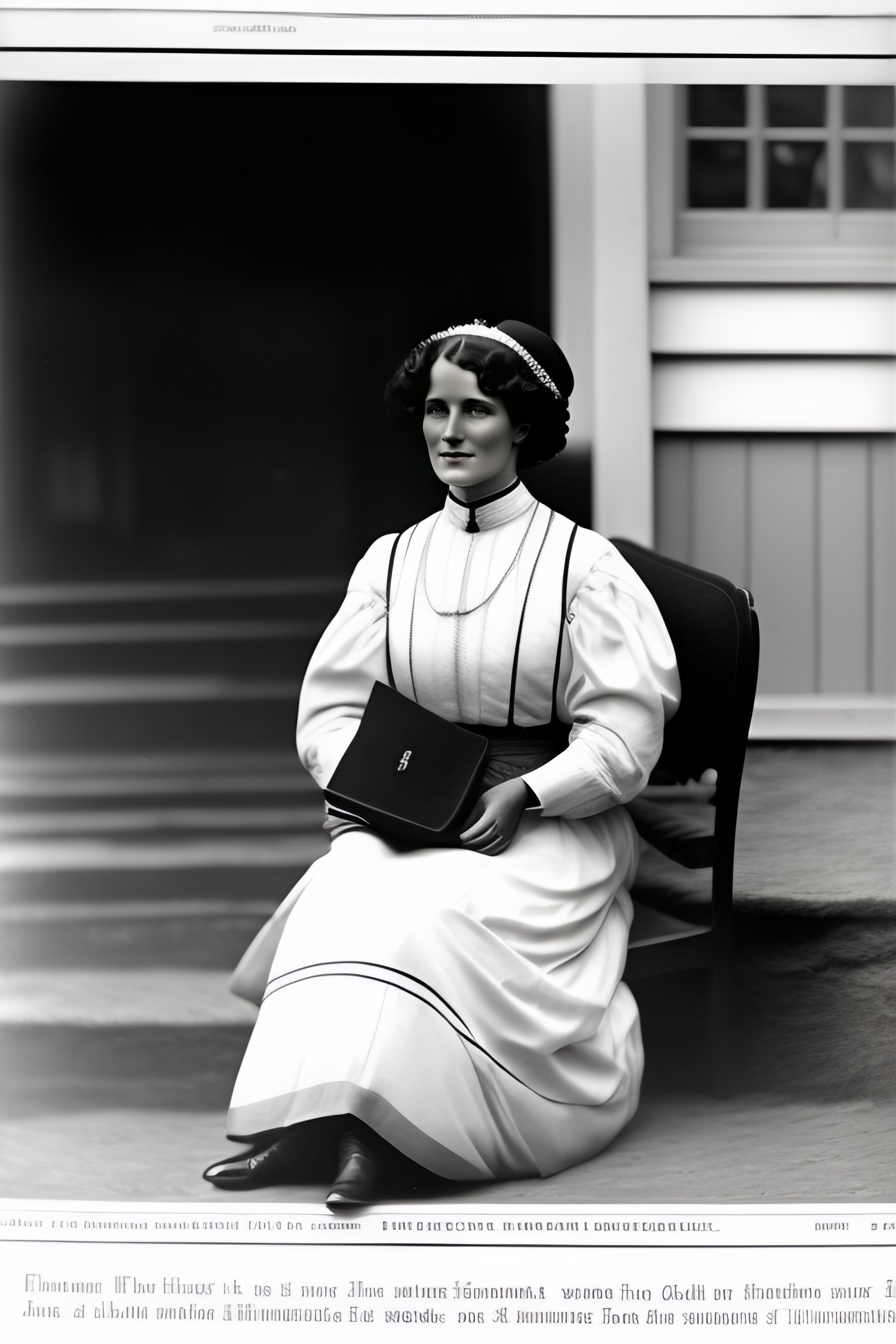 Lexica - 1912 newspaper photograph of young woman sitting down