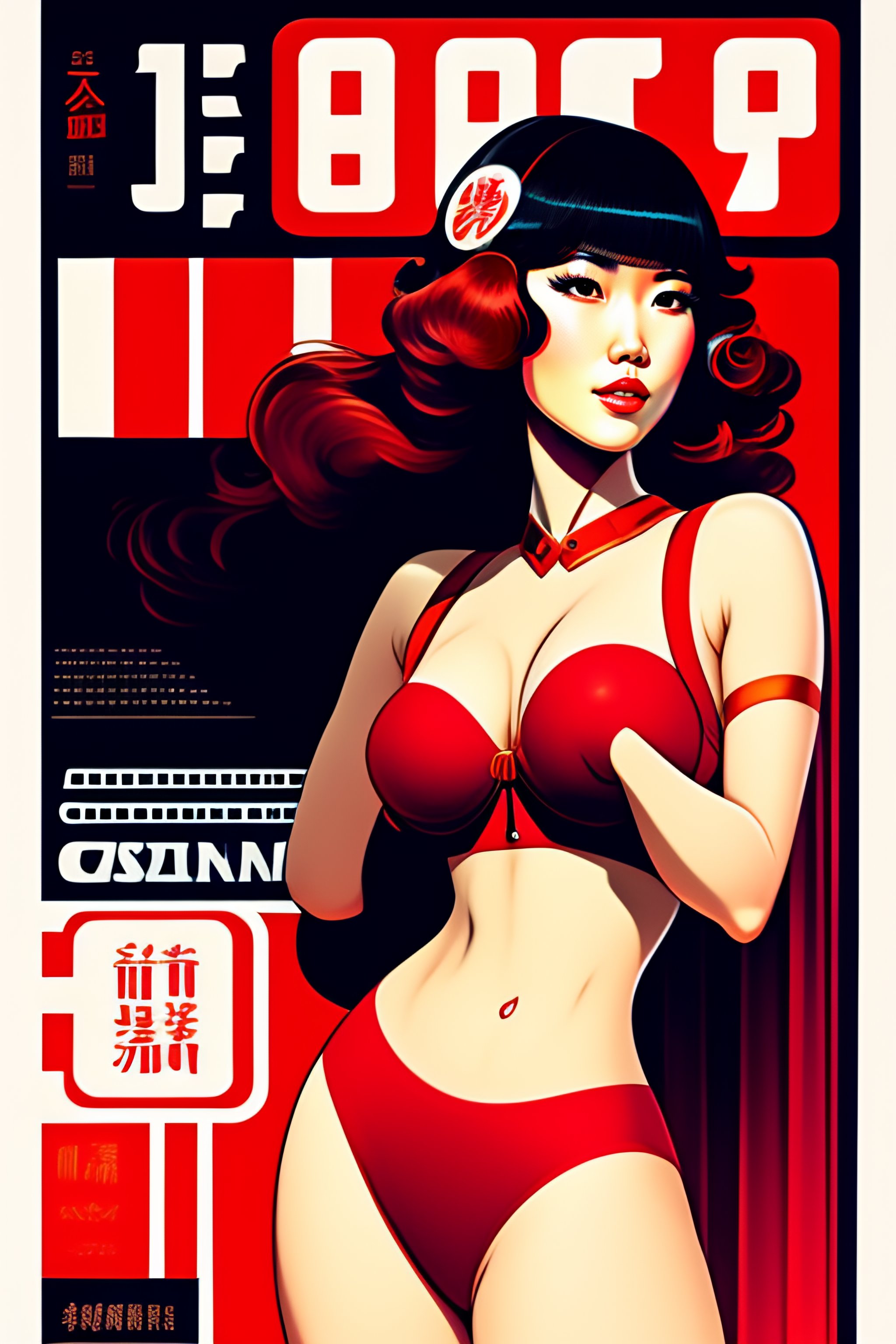 Lexica - A beautiful full body portrait of a beautiful hot Japanese woman, Retro comic style ...