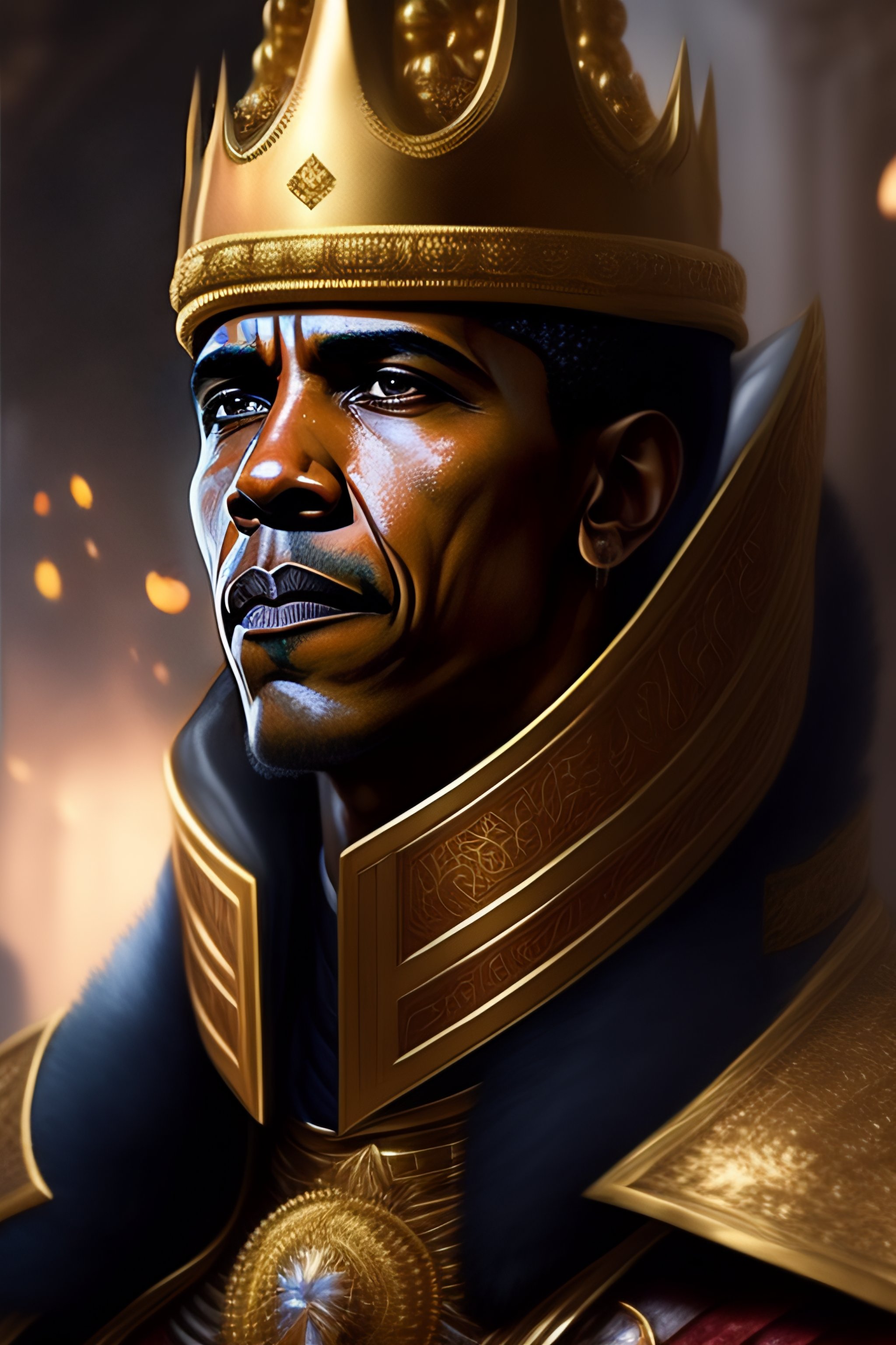 Lexica - Barack obama with crown and golden sword, bloody eyes, by greg ...