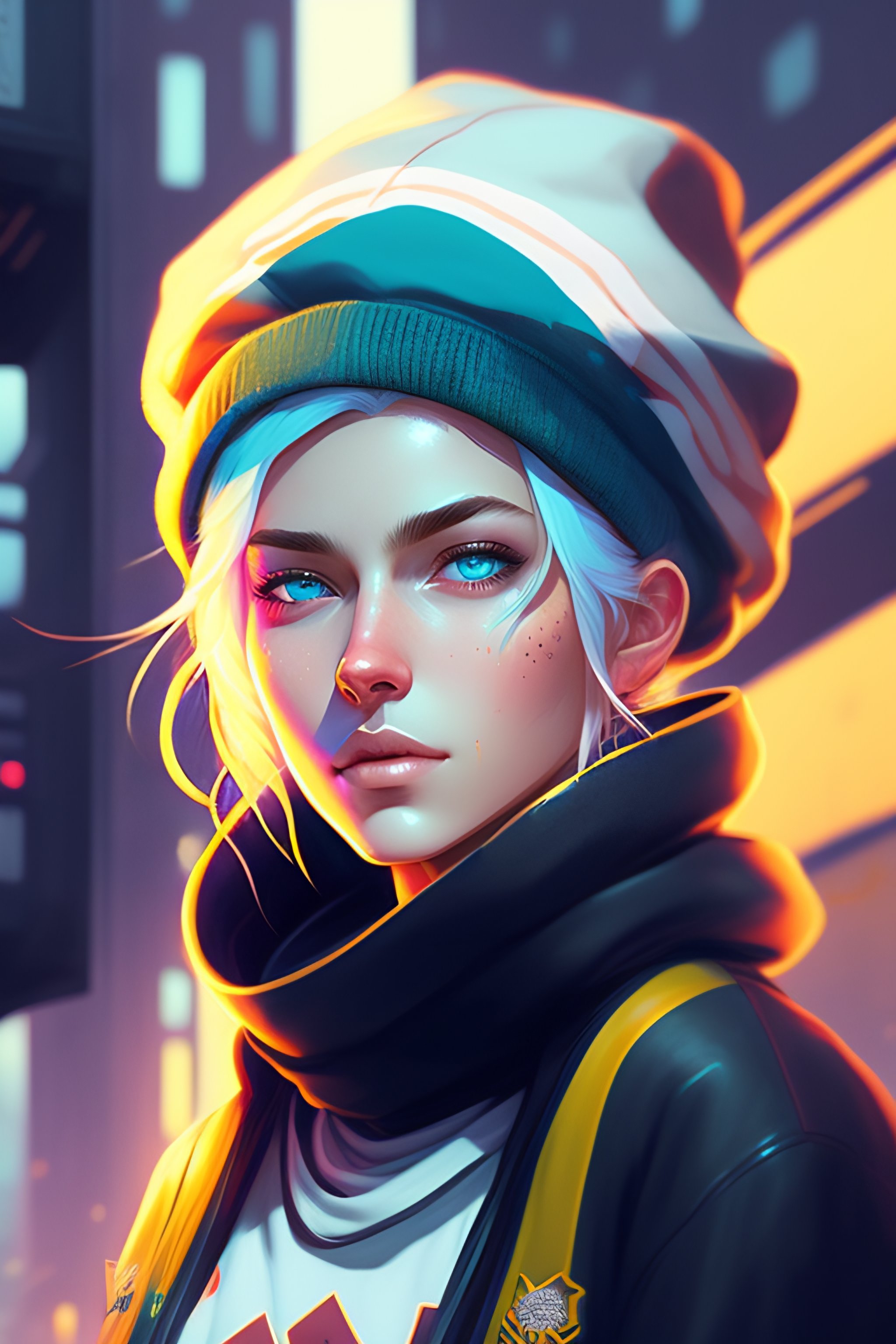 Lexica - Highly detailed portrait of a sewer punk lady student, blue ...