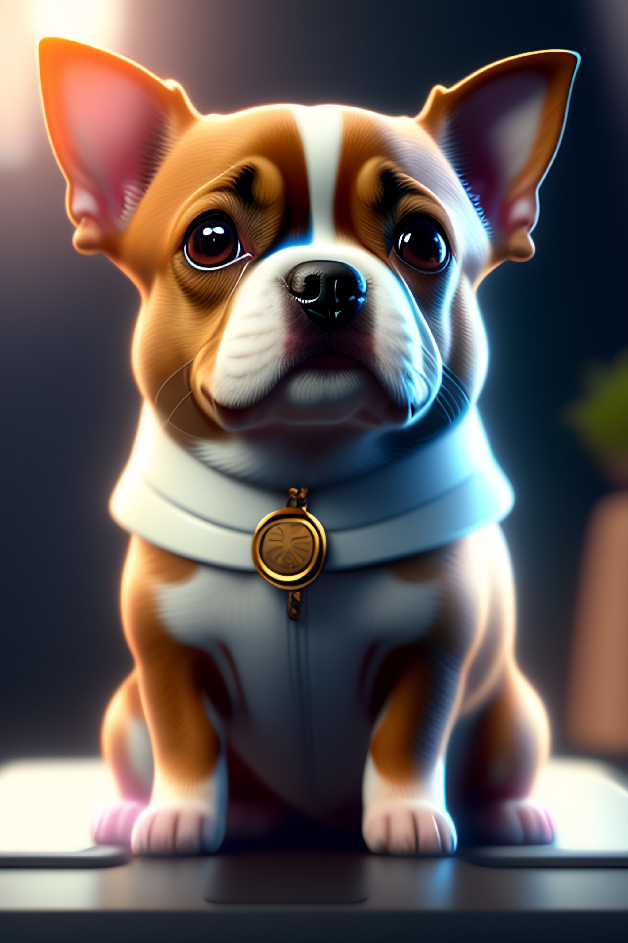 Lexica - Cute small humanoid dog sitting in front of laptop ,unreal ...