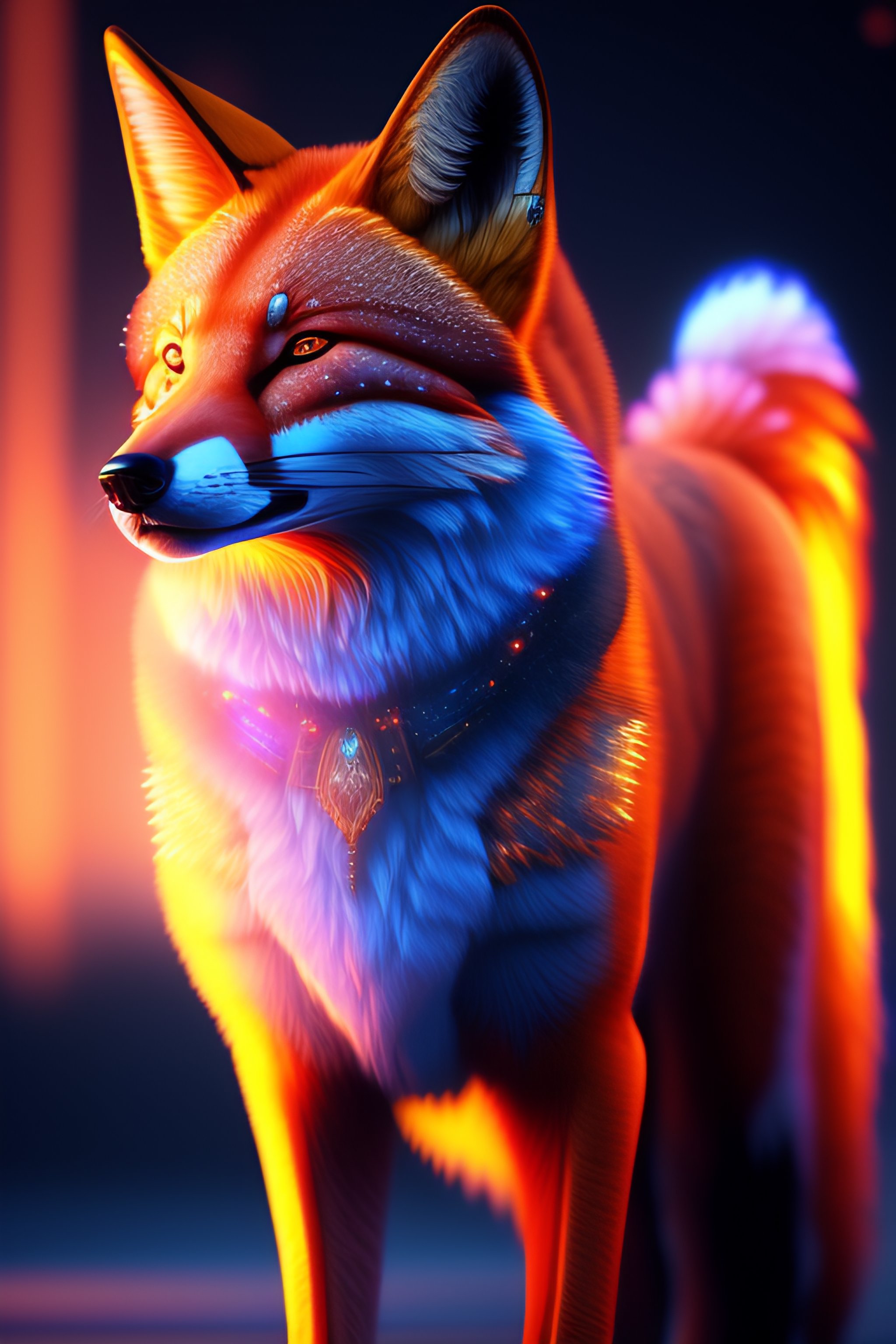 Lexica - Cybernetic fox with fiber optics walking with a shaman HD 8K ...