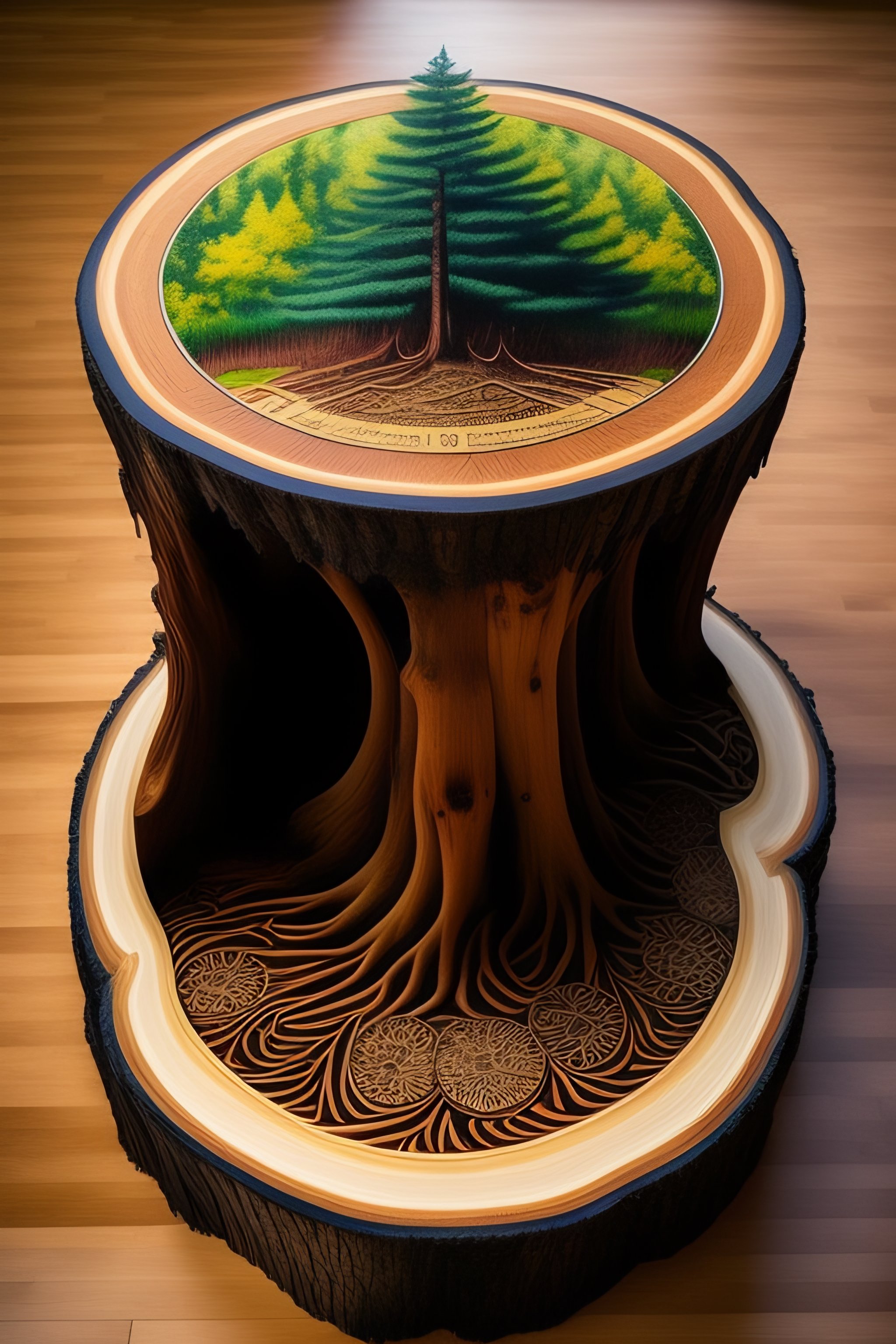 Lexica - A tree stump with a cross section cut in half, a woodcut by Aaron Nagel,, behance ...