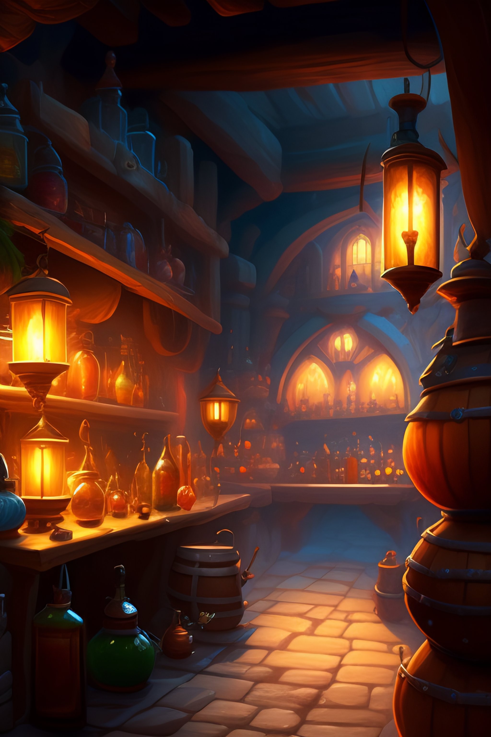 Lexica - A digital painting of a cluttered fantasy medieval alchemist's ...