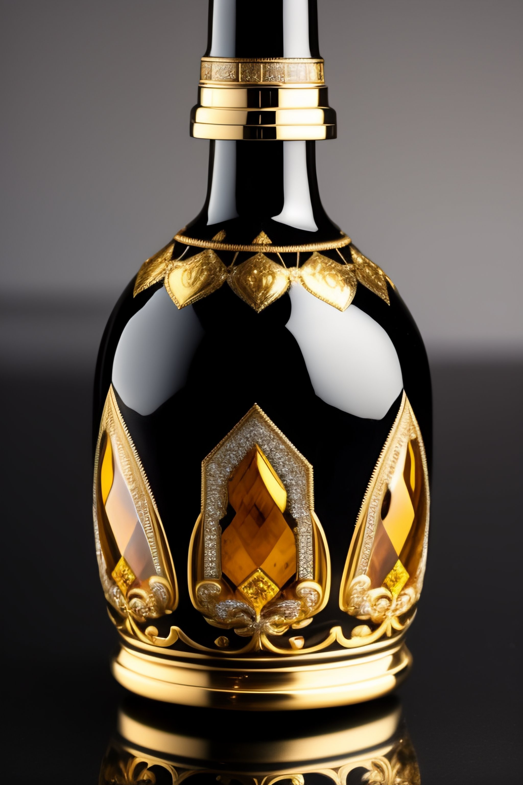 Lexica - Black tall cognac bottle, with clear diamond-shaped faces ...