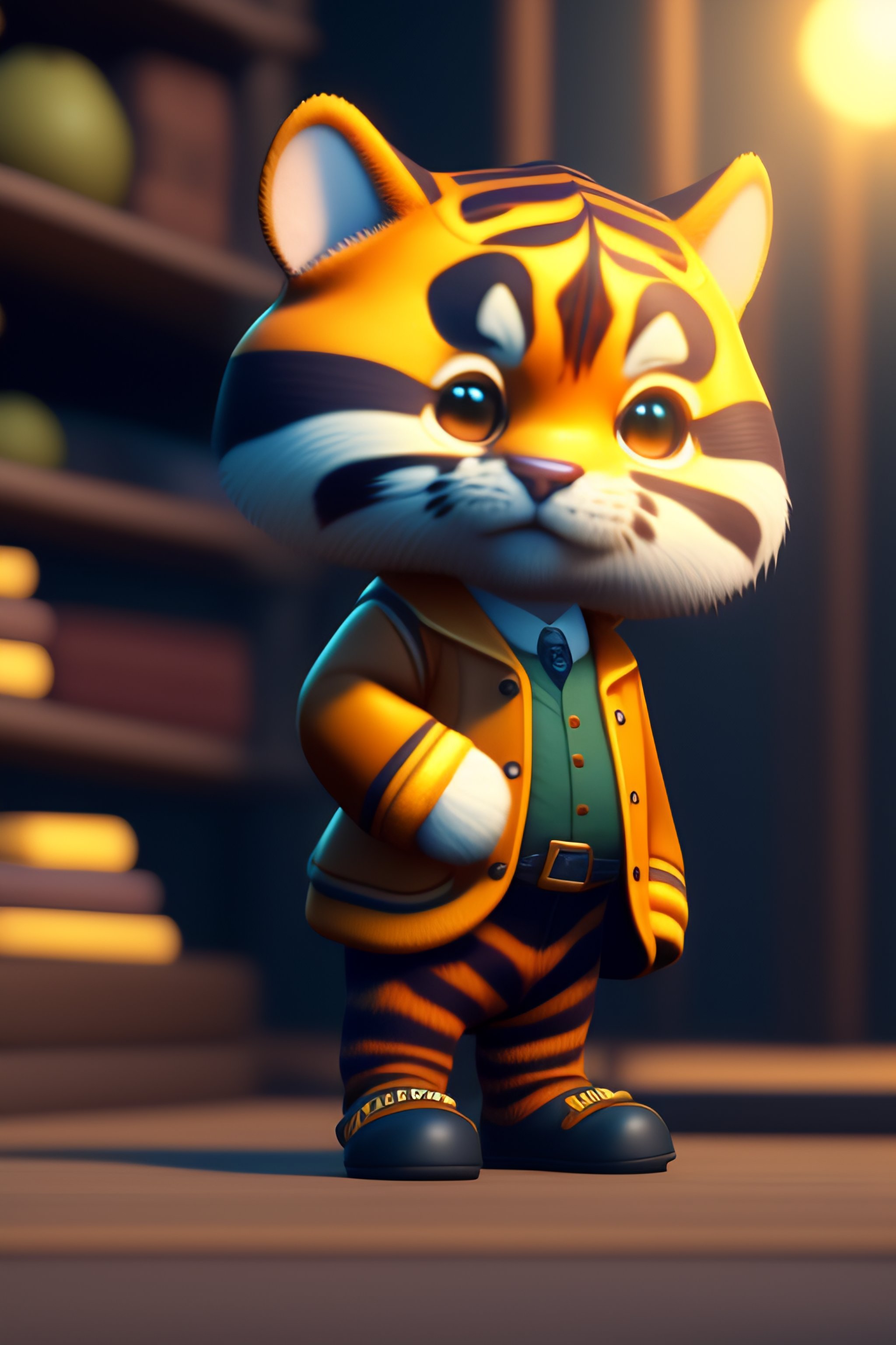 Lexica - Cute small detective tiger standing on 2 feet on theater ...