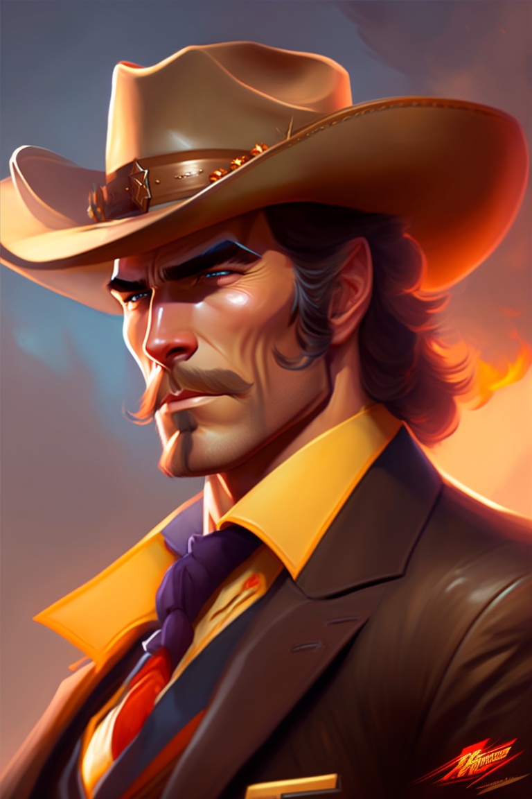 Lexica - Clint eastwood shot of brutal western cowboy, McCree Overwatch ...
