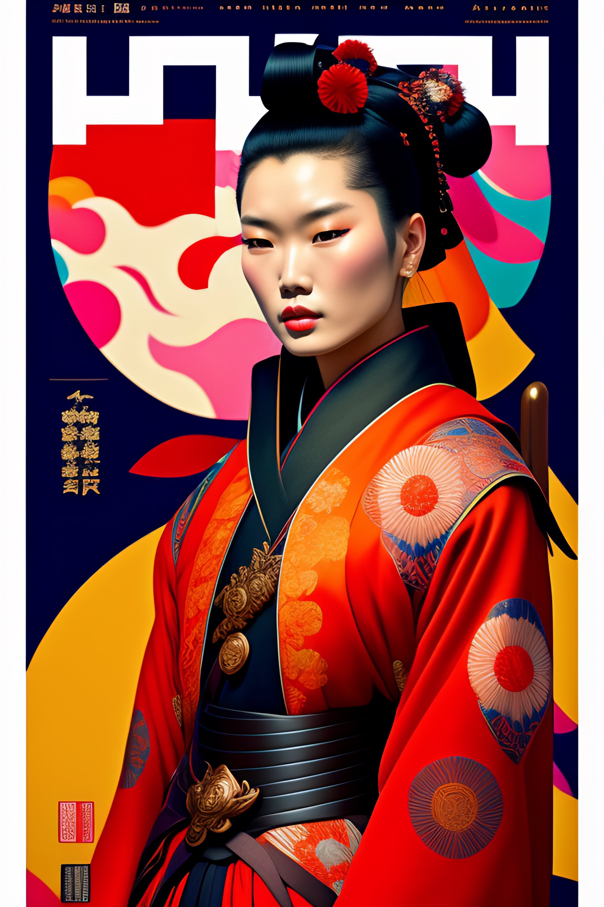 Lexica - Magazine cover poster, upper portrait of a samurai with two ...