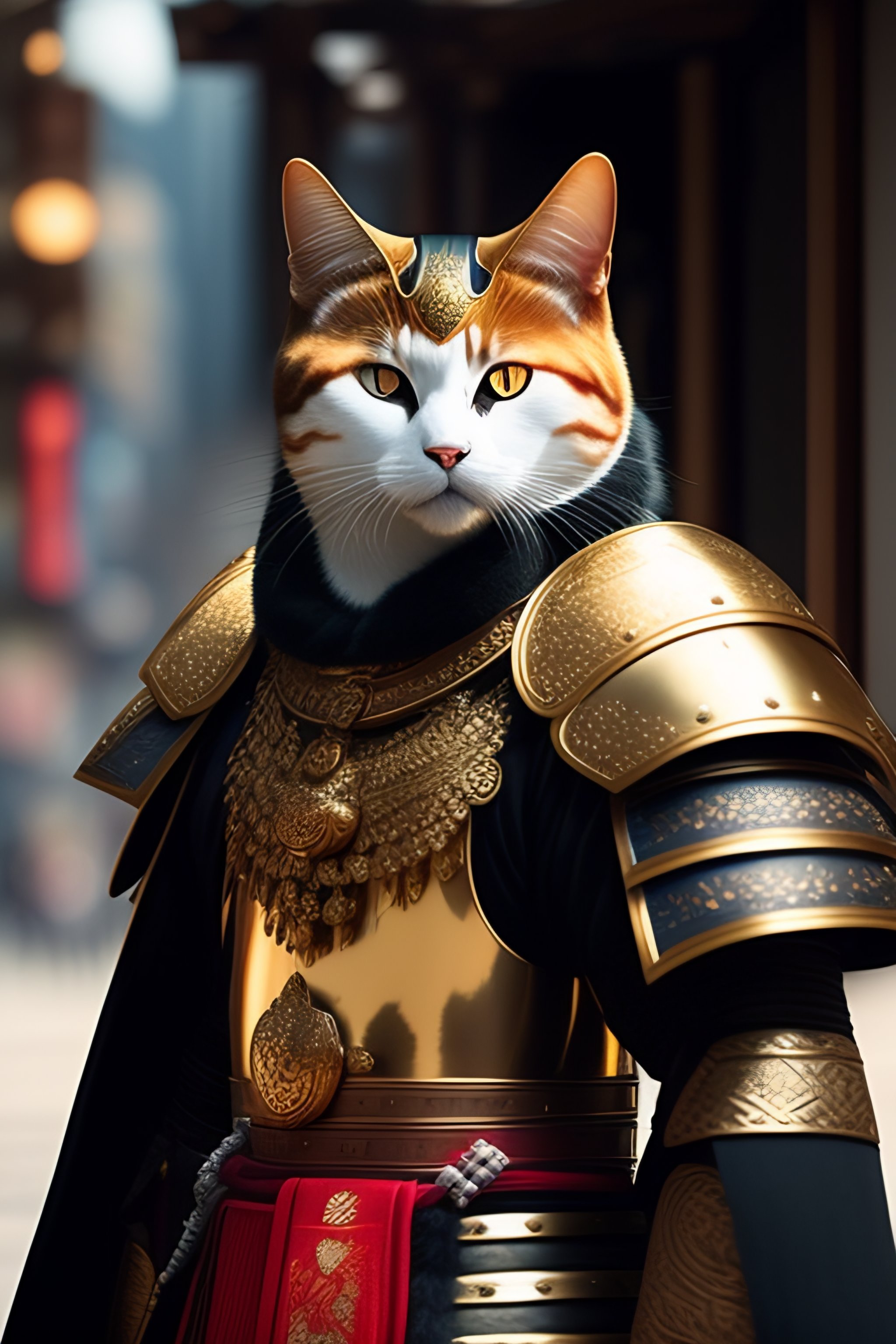 Lexica - Samurai cat with armor in japan, realistic