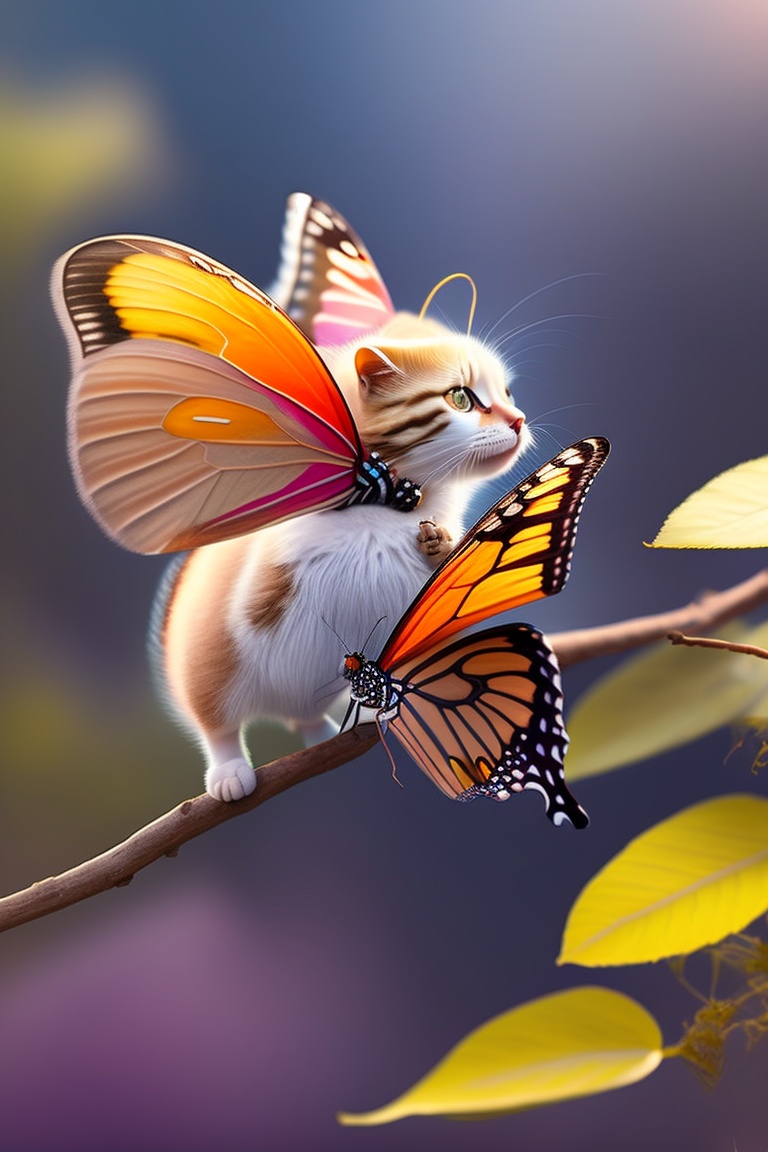 Lexica - As cat climbed up, he saw a beautiful butterfly flying nearby ...