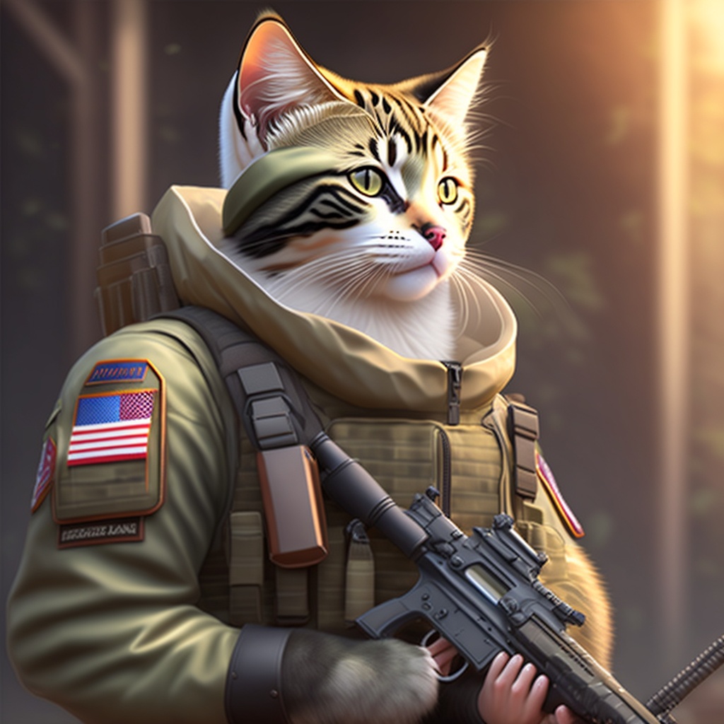 Lexica - A cut cat soldier wearing a camo uniform, armed with an AR-15
