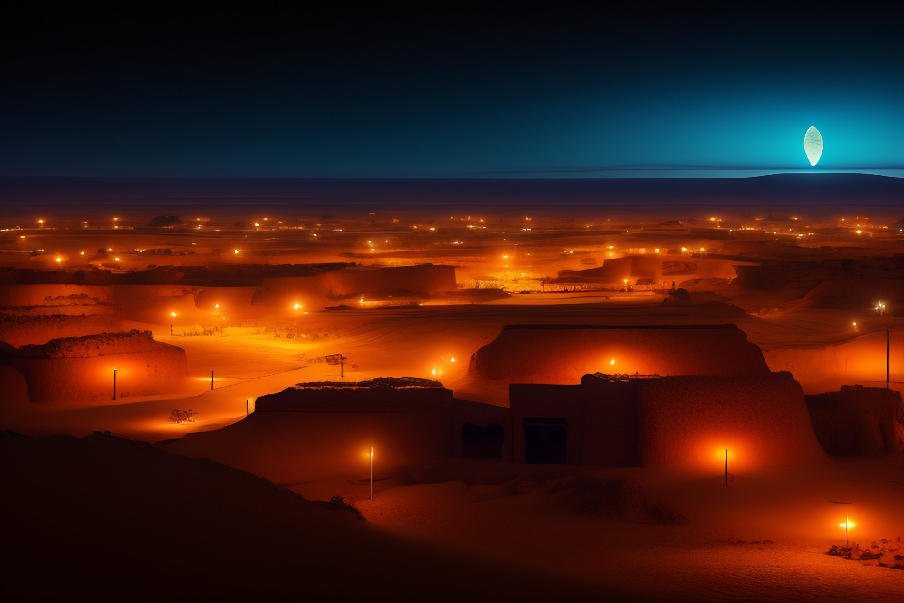 Lexica - Surrealistic landscape of ancient egyptian city at night ...