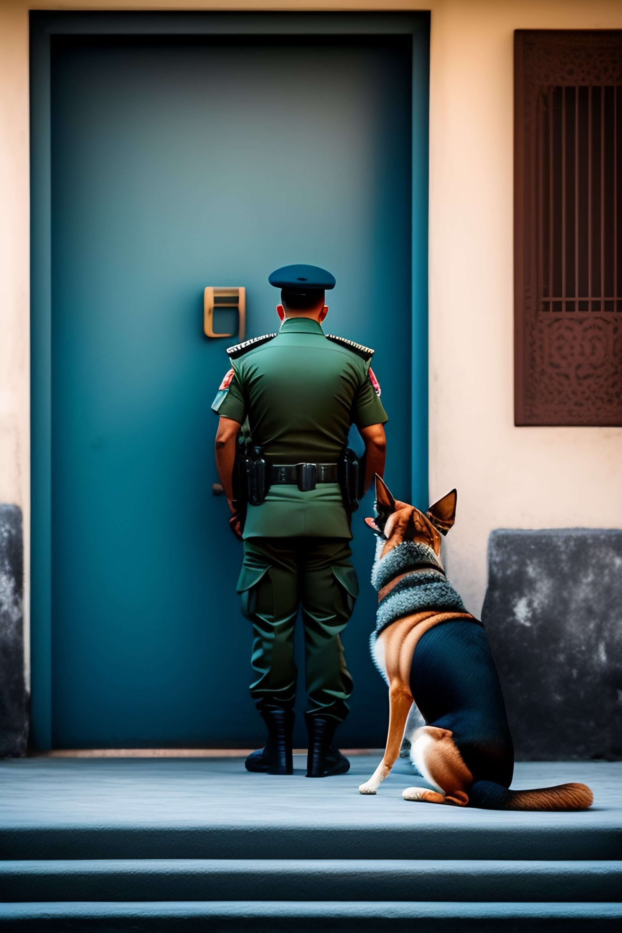 Lexica - Indonesian security guards with K9 standing guarding a door ...
