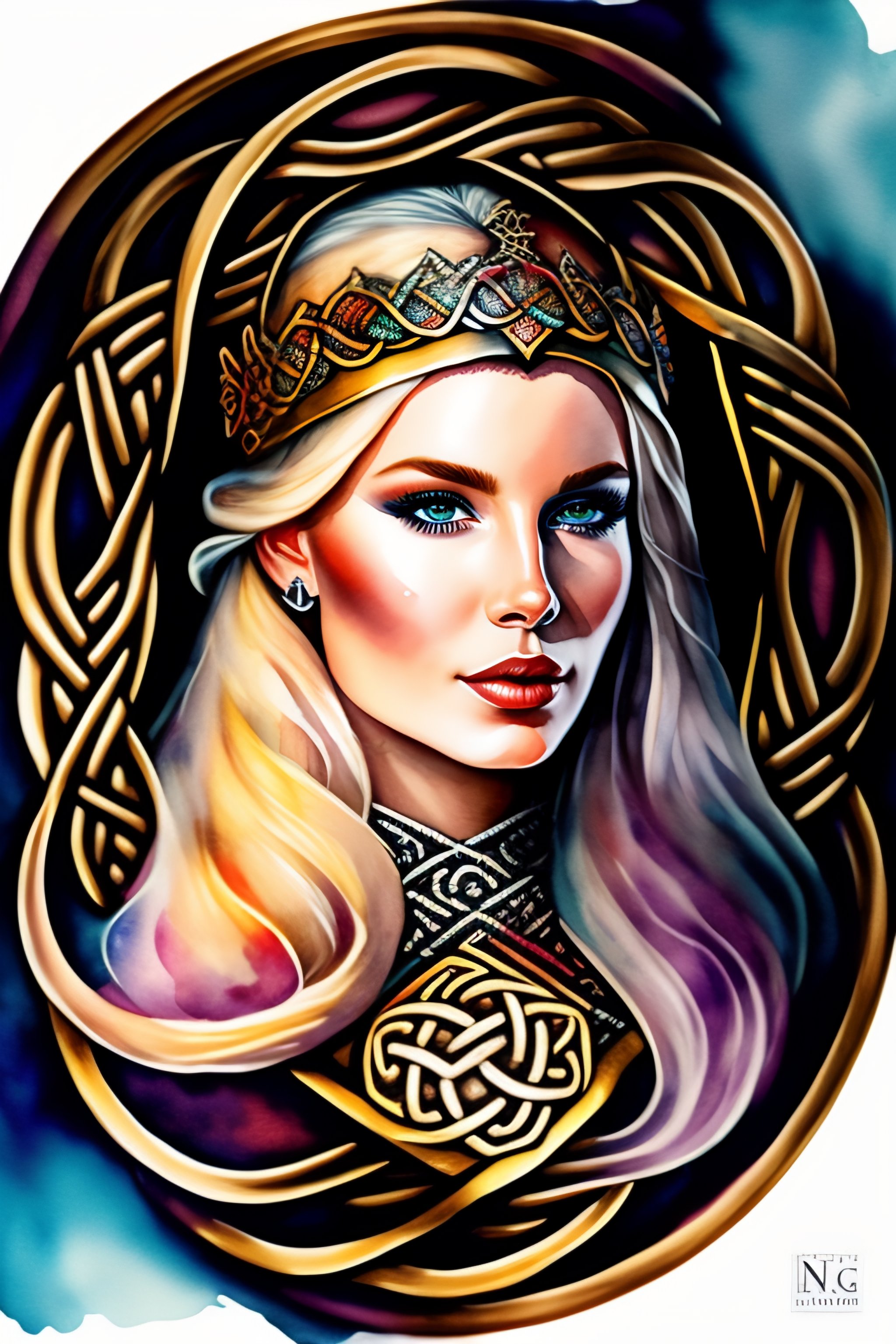 Lexica - Watercolor painting of viking princess in an intricate ring of ...