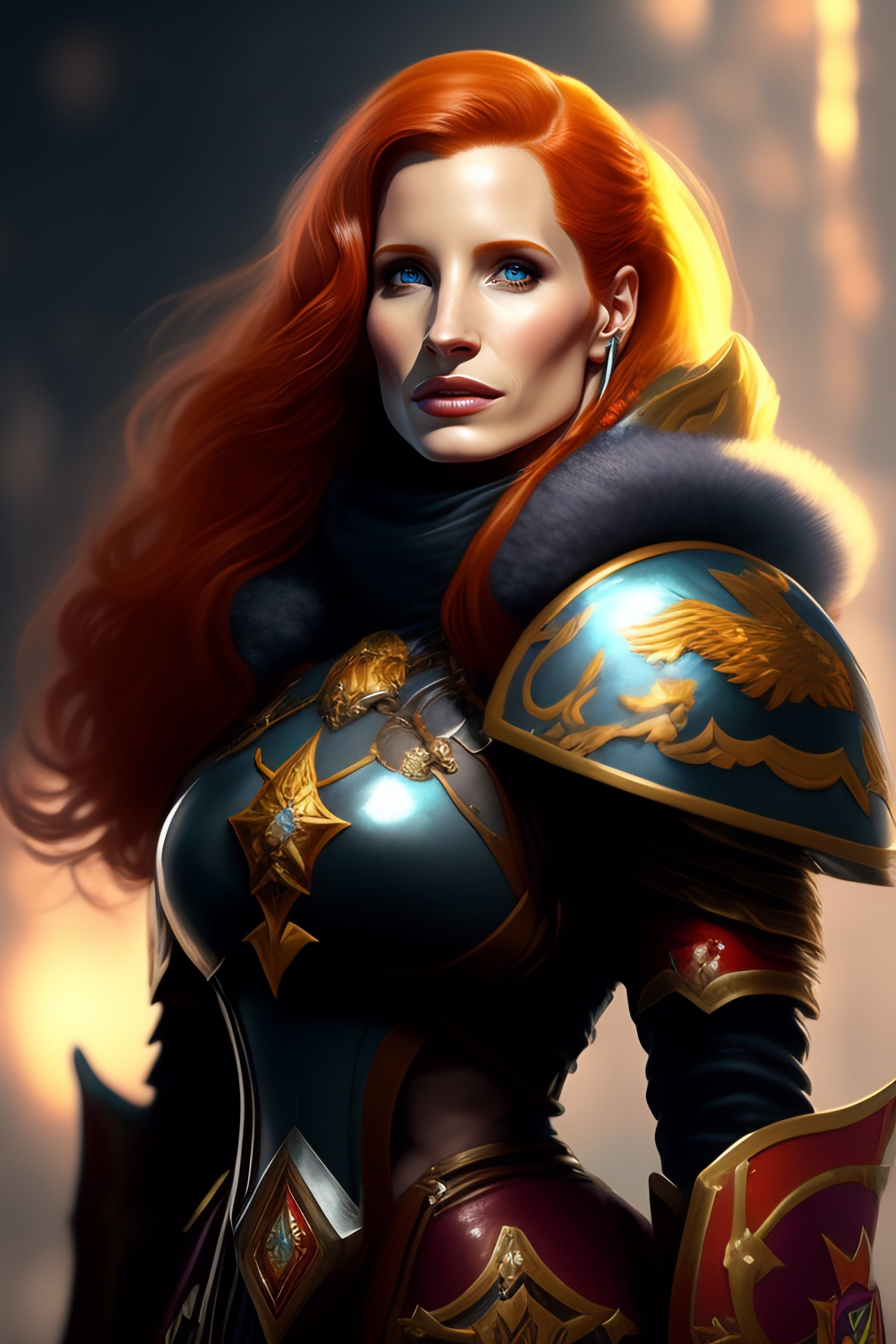Lexica Jessica Chastain As A Battle Sister From Warhammer 40k Highly Detailed Intricate