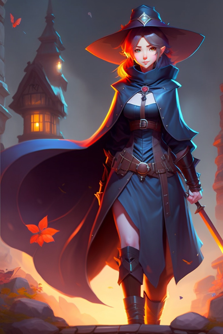 Lexica - Full body of a cute witch with cape and staff pack, d&d ...