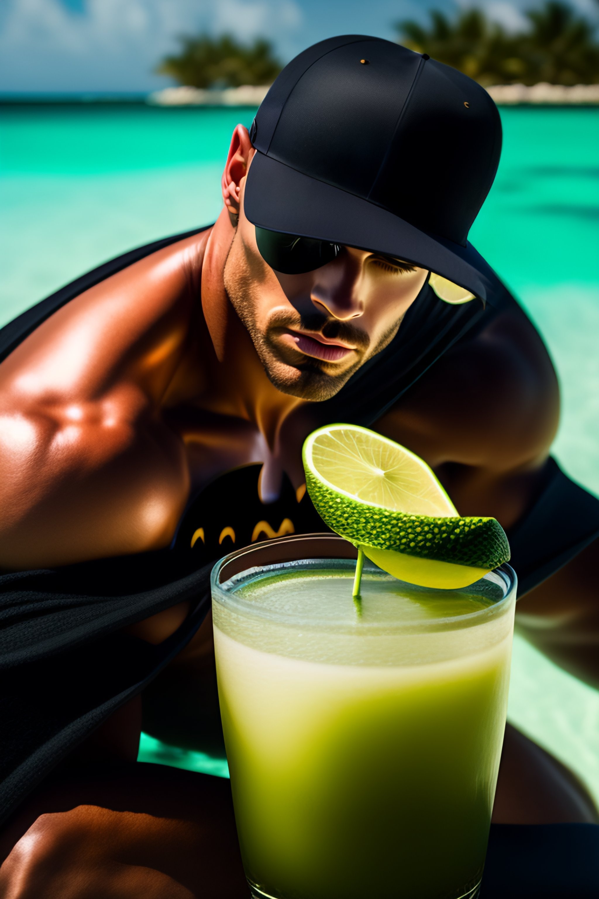 Lexica - Batman drinking mojito in Bahamas while laying on a sunbed and ...
