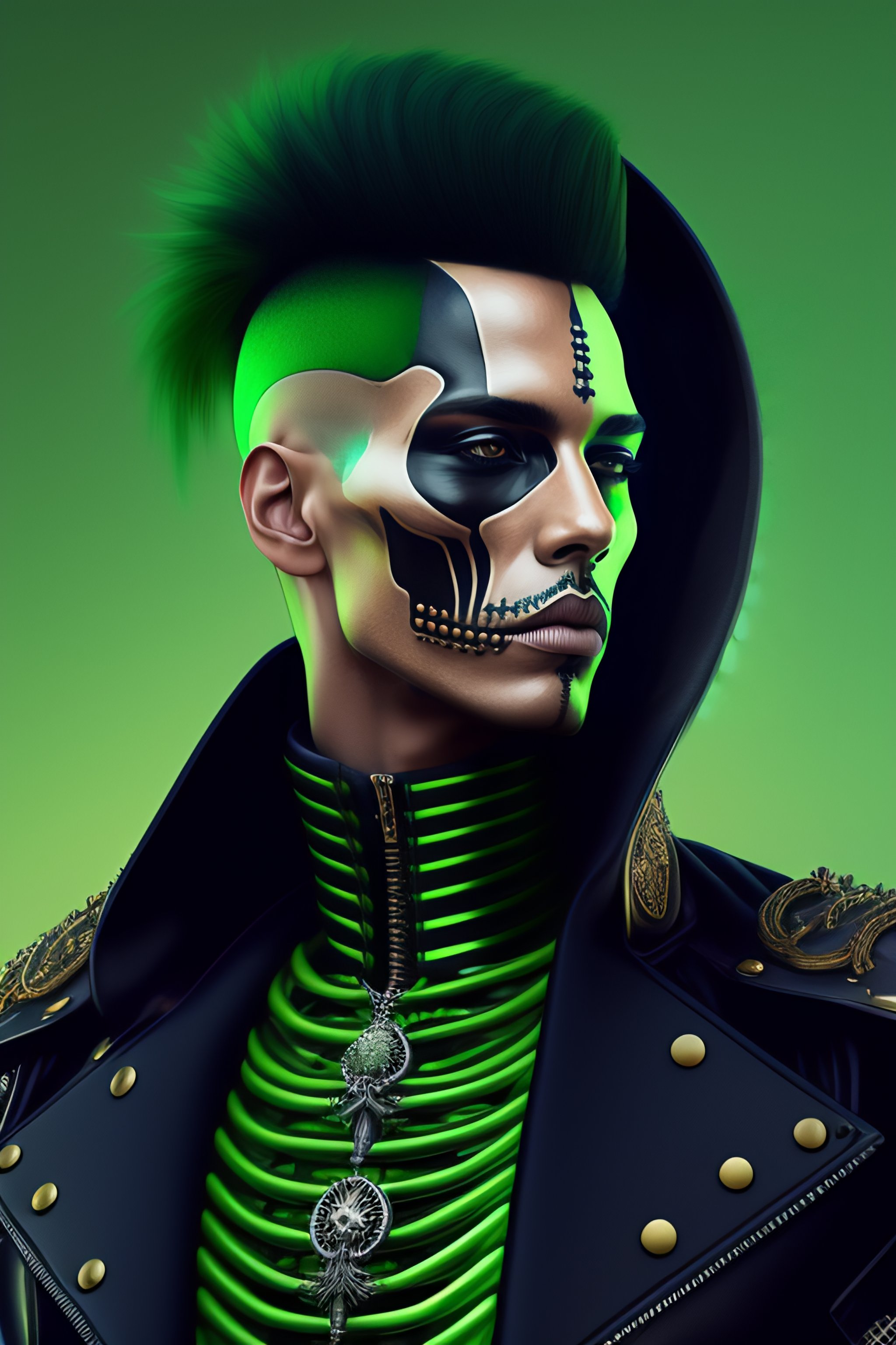 Lexica - Hyper detailed fine art portrait of skeleton punk with green ...