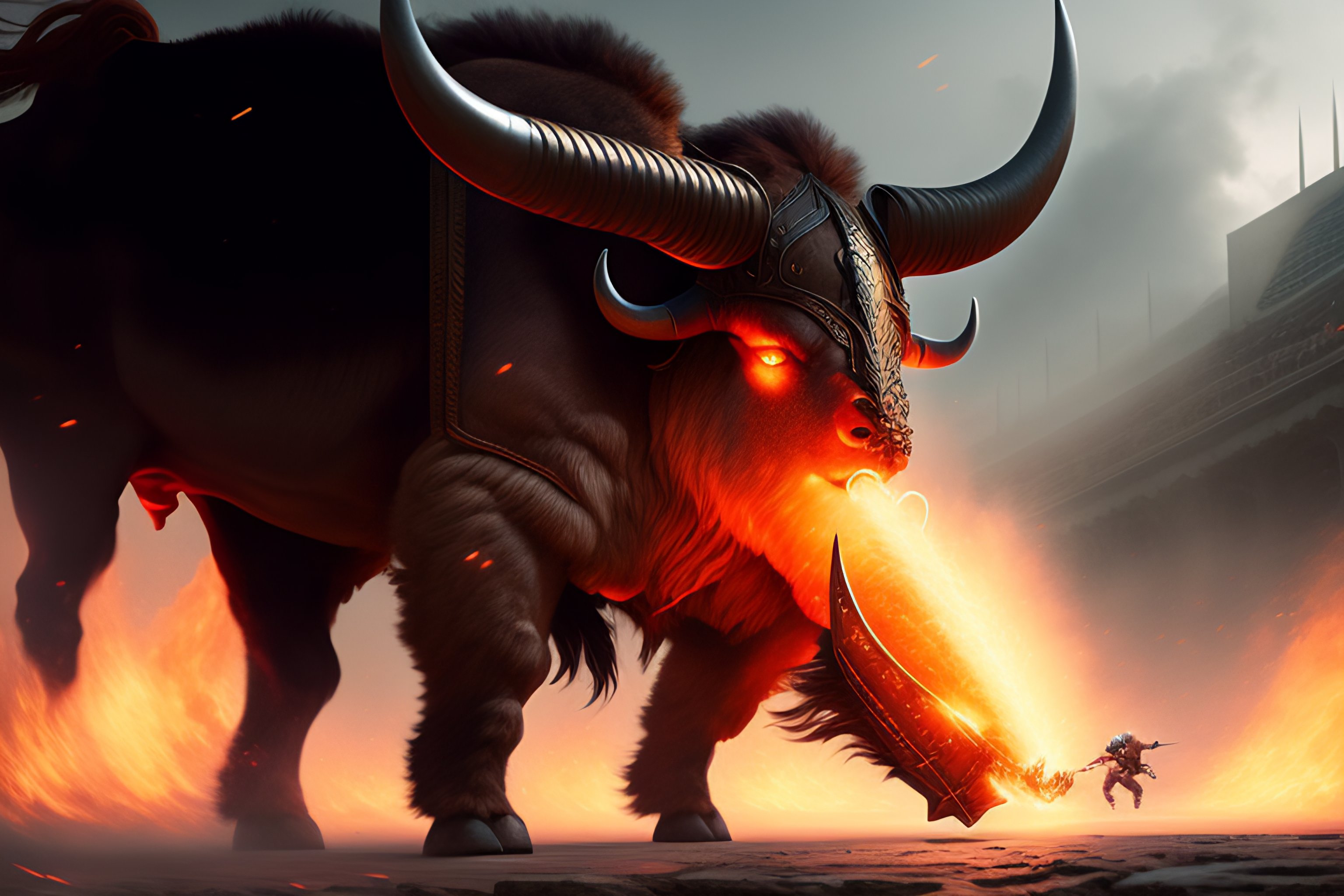 Lexica - A spartan gladiator fighting a charging longhorns armored ...